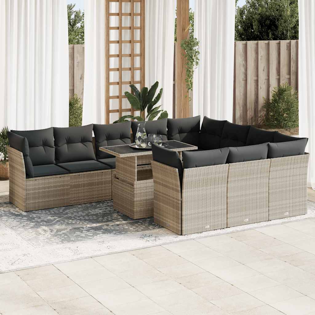 Conjunto de muebles de jardín vidaXL de 11 piezas con cojines gris ...