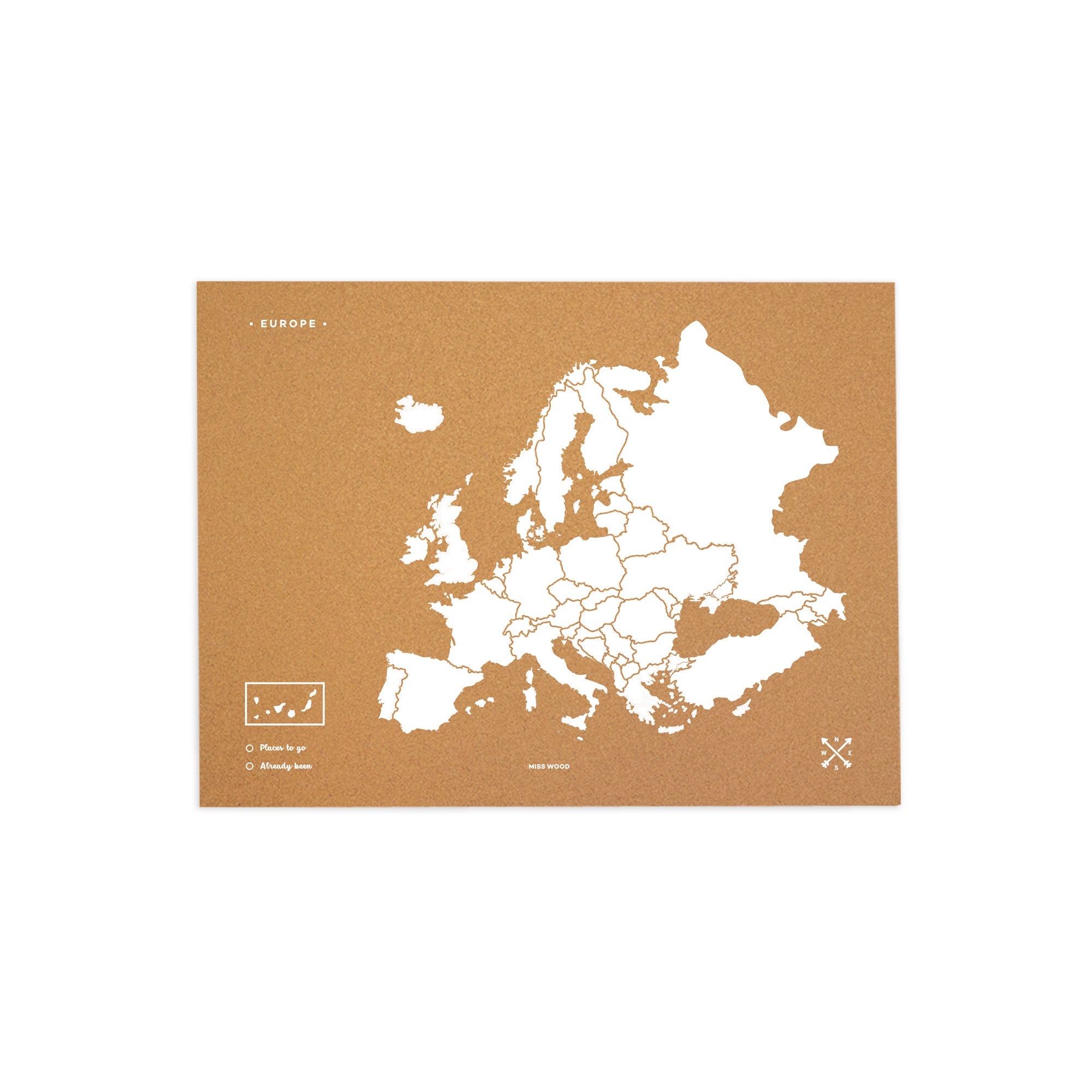 Mapa de corcho - Woody Map Natural Europa / Blanco / 60x45 cm / Sin ...
