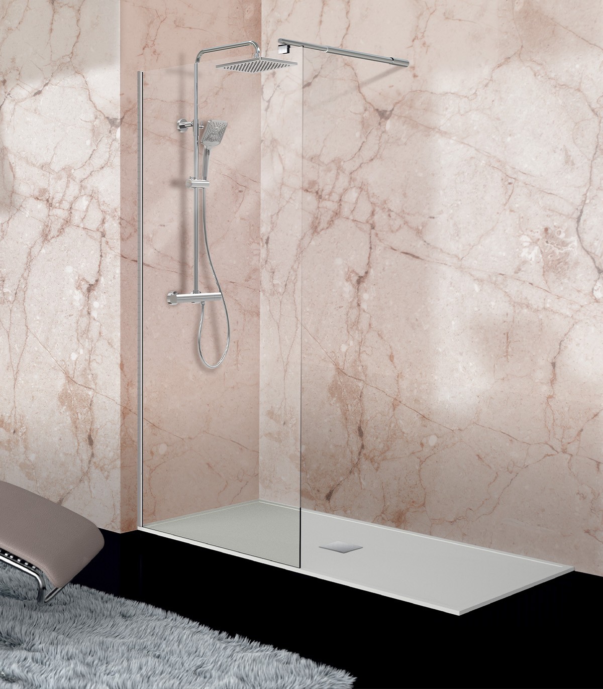 Paroi de douche à l'italienne avec 1 vitre fixe - Verre de sécurité 10 ...