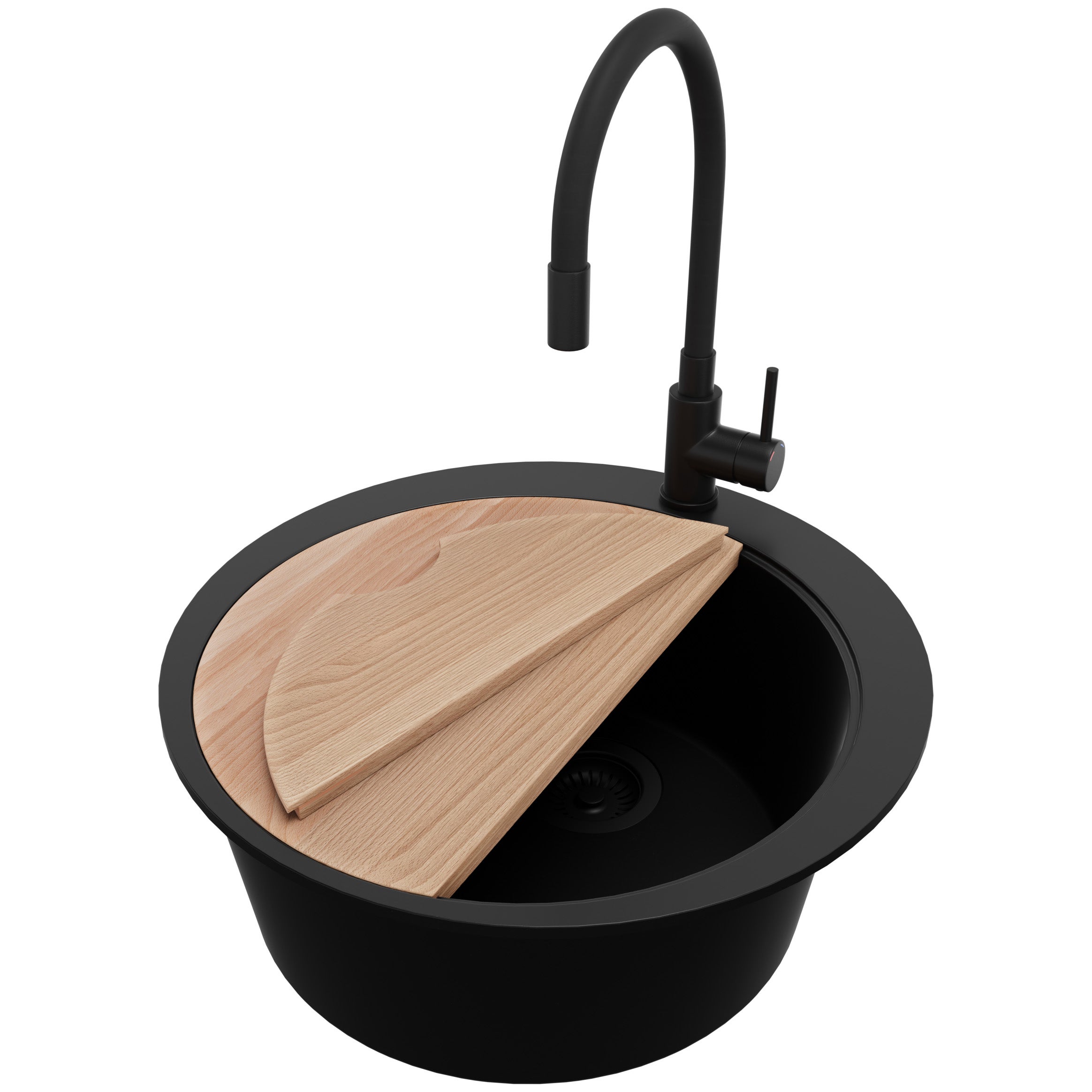 Fregadero Granito Circular Todo Negro 53x53cm, Cocina 1 Seno + Grifo ...
