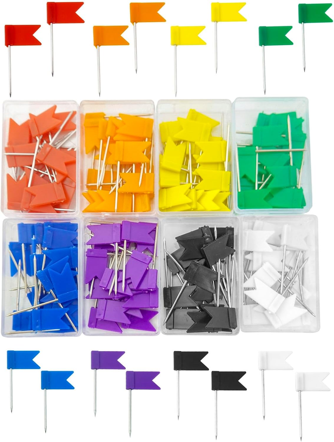 160 chinchetas con forma de bandera en caja, chinchetas de plástico con ...