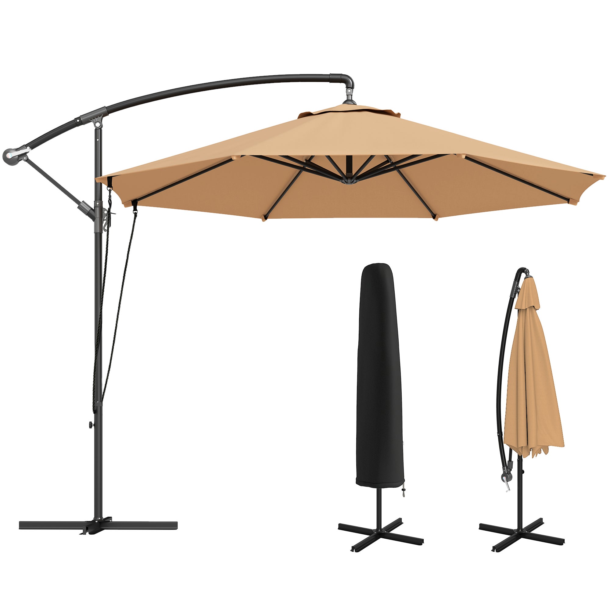 Parasol décentré de 3 m de diamètre avec aérations, base en croix et ...