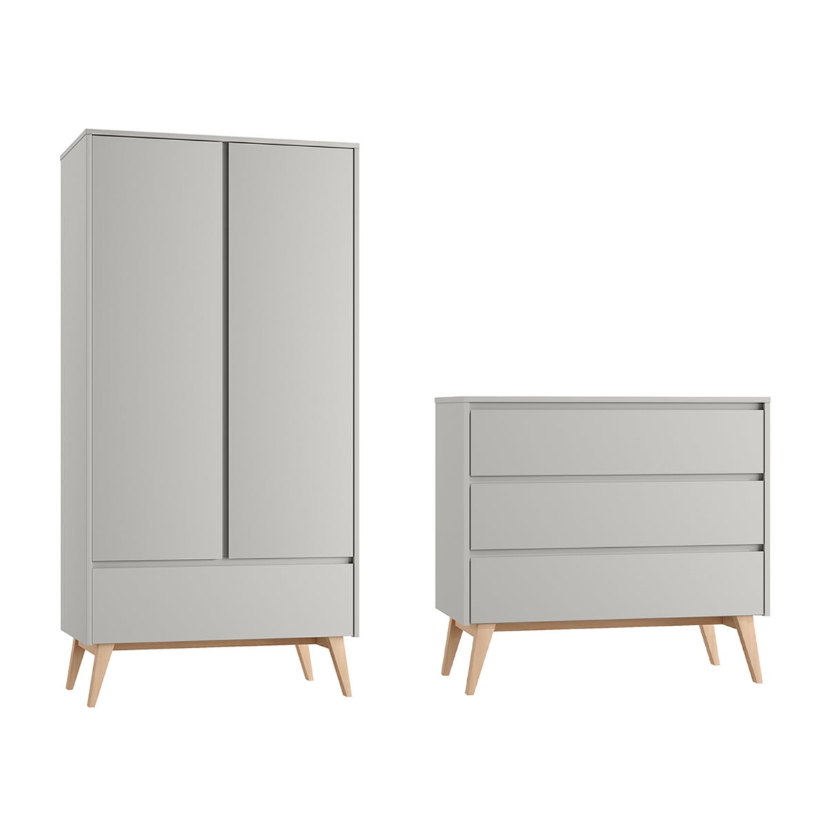 Commode 3 tiroirs et armoire 2 portes Swing Gris et bois | Leroy Merlin