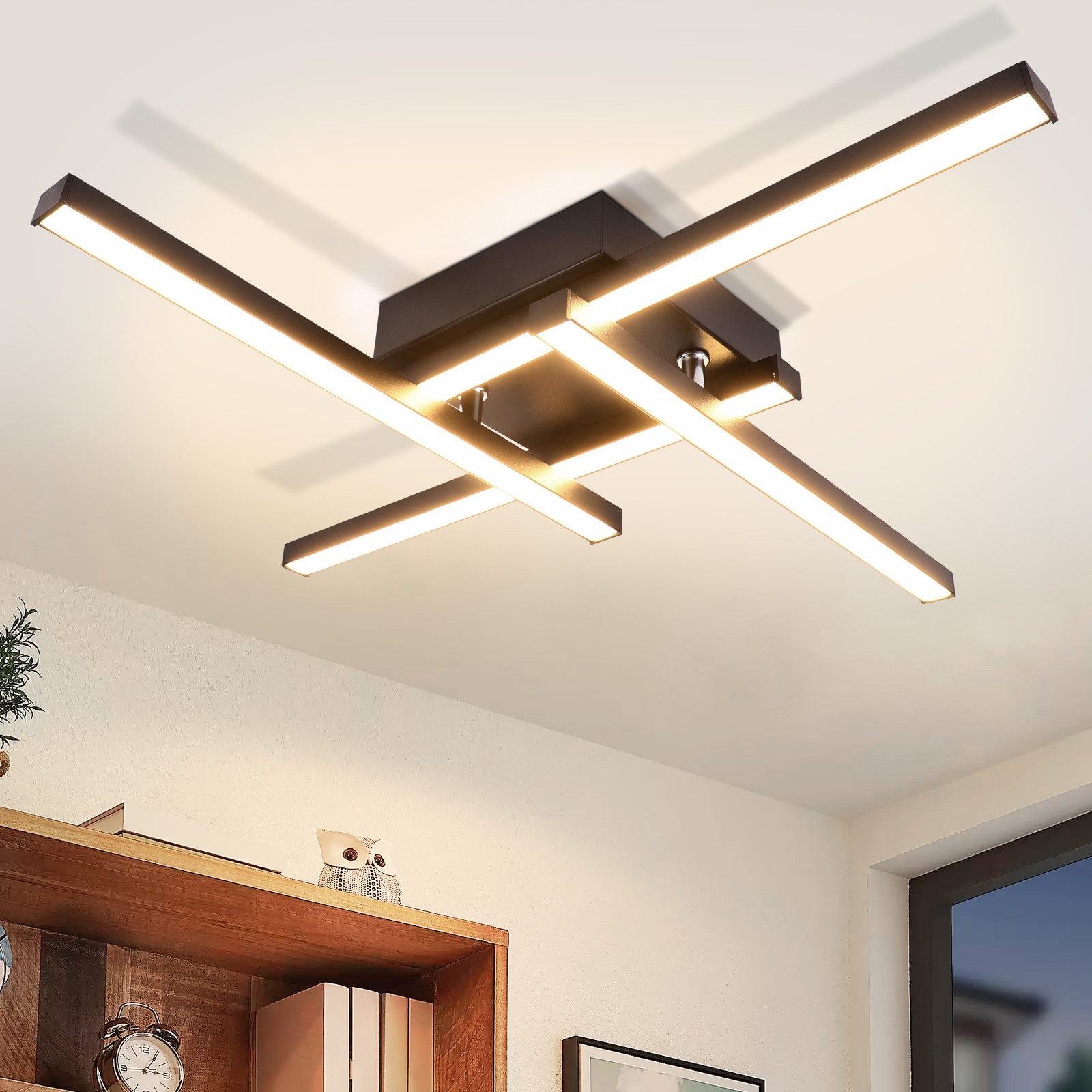 ZMH Lámpara de techo LED para salón, color negro, 24 W, moderna, 3000 K, para cocina y comedor ...