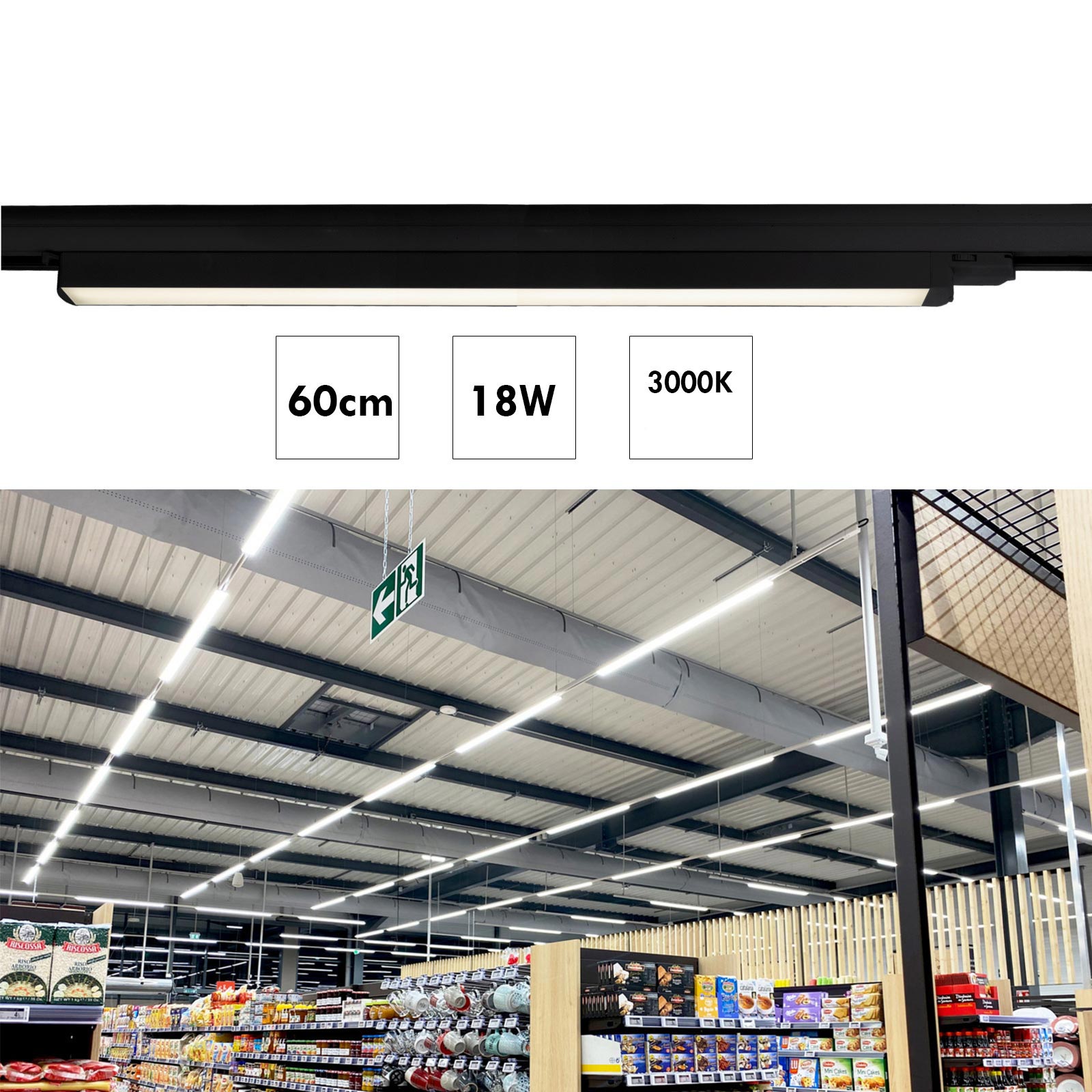 Foco de pista de barra LED pista trifásica 18W aluminio negro blanco ...