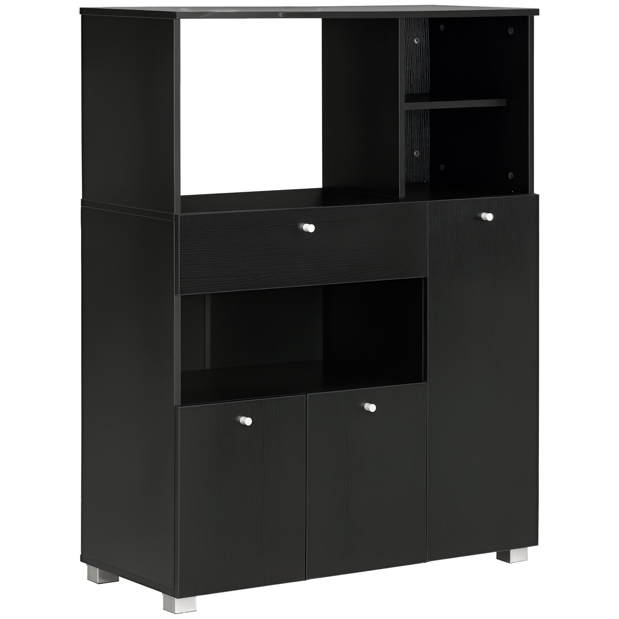 Mueble microondas multifuncional con 2 armarios, 4 nichos y un cajón ...