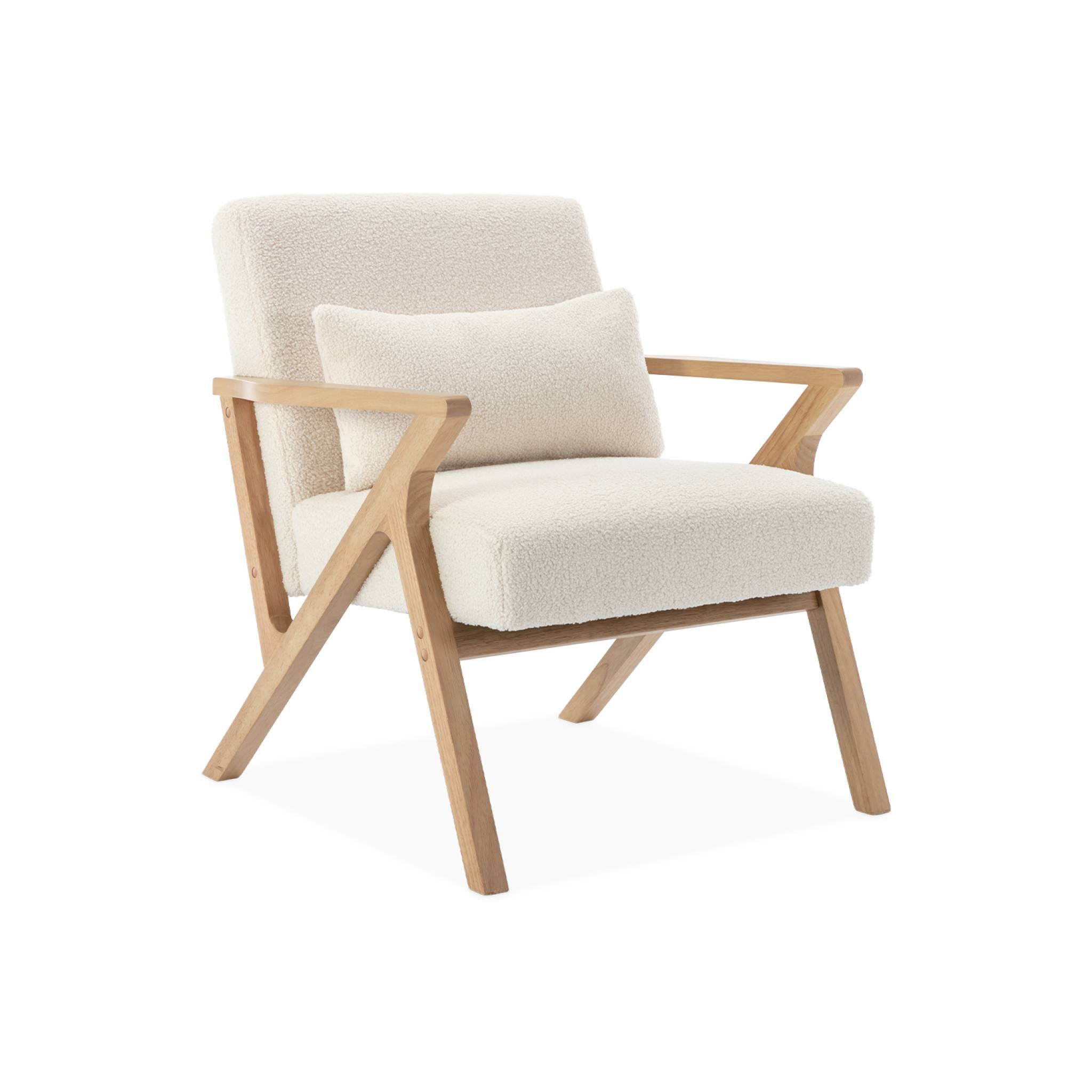 Fauteuil scandinave bois d'hévéa et bouclette crème ANTOINE ANTOINE ...