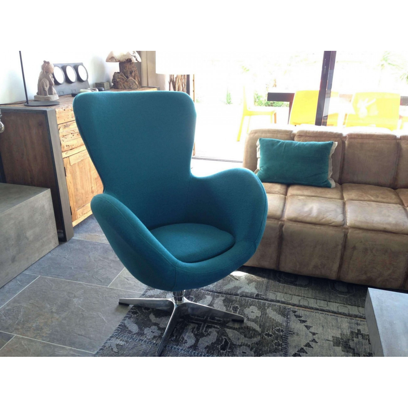 COCOON - Fauteuil en velours turquoise design | Leroy Merlin