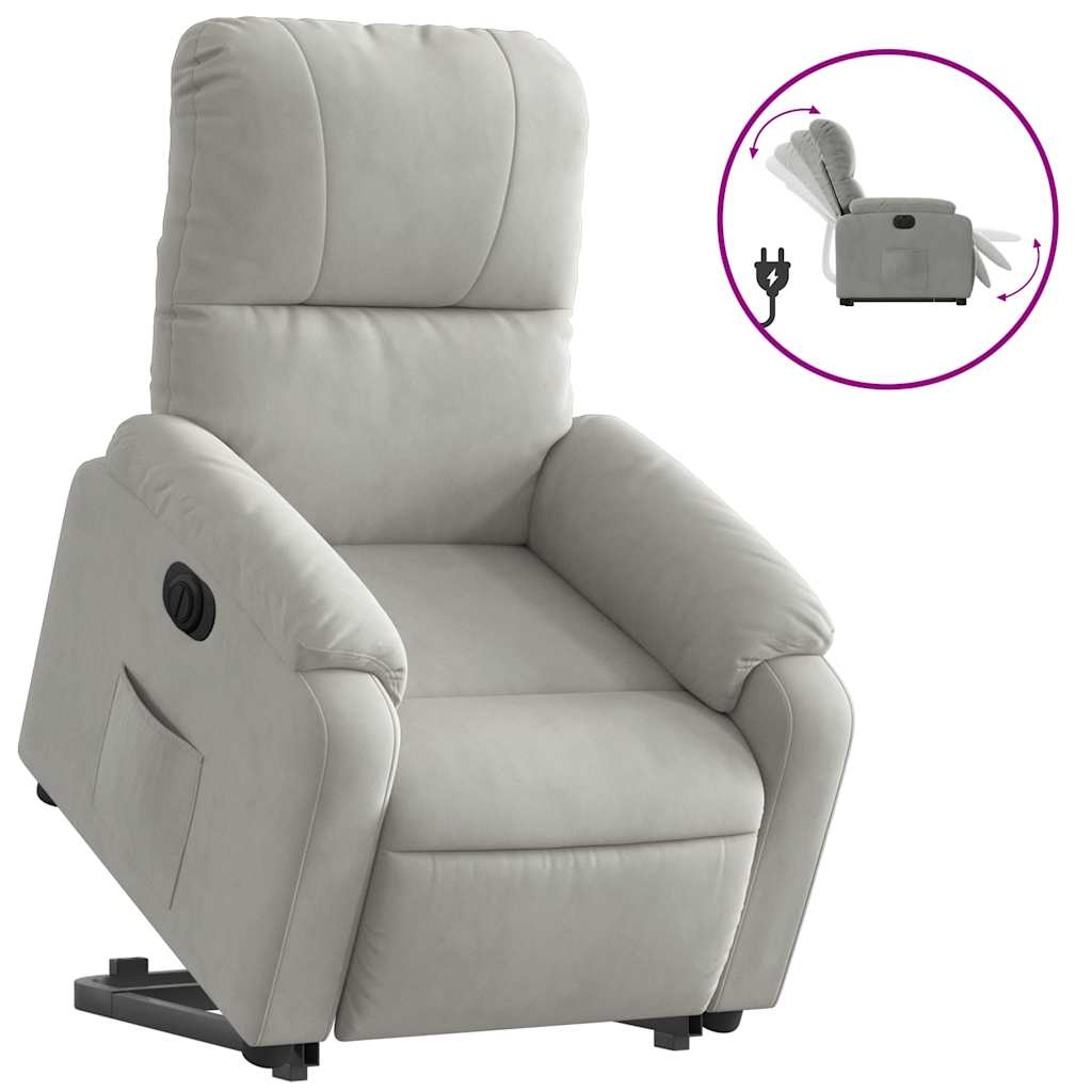 Fauteuil relax électrique avec releveur, tissu microfibre gris clair ...