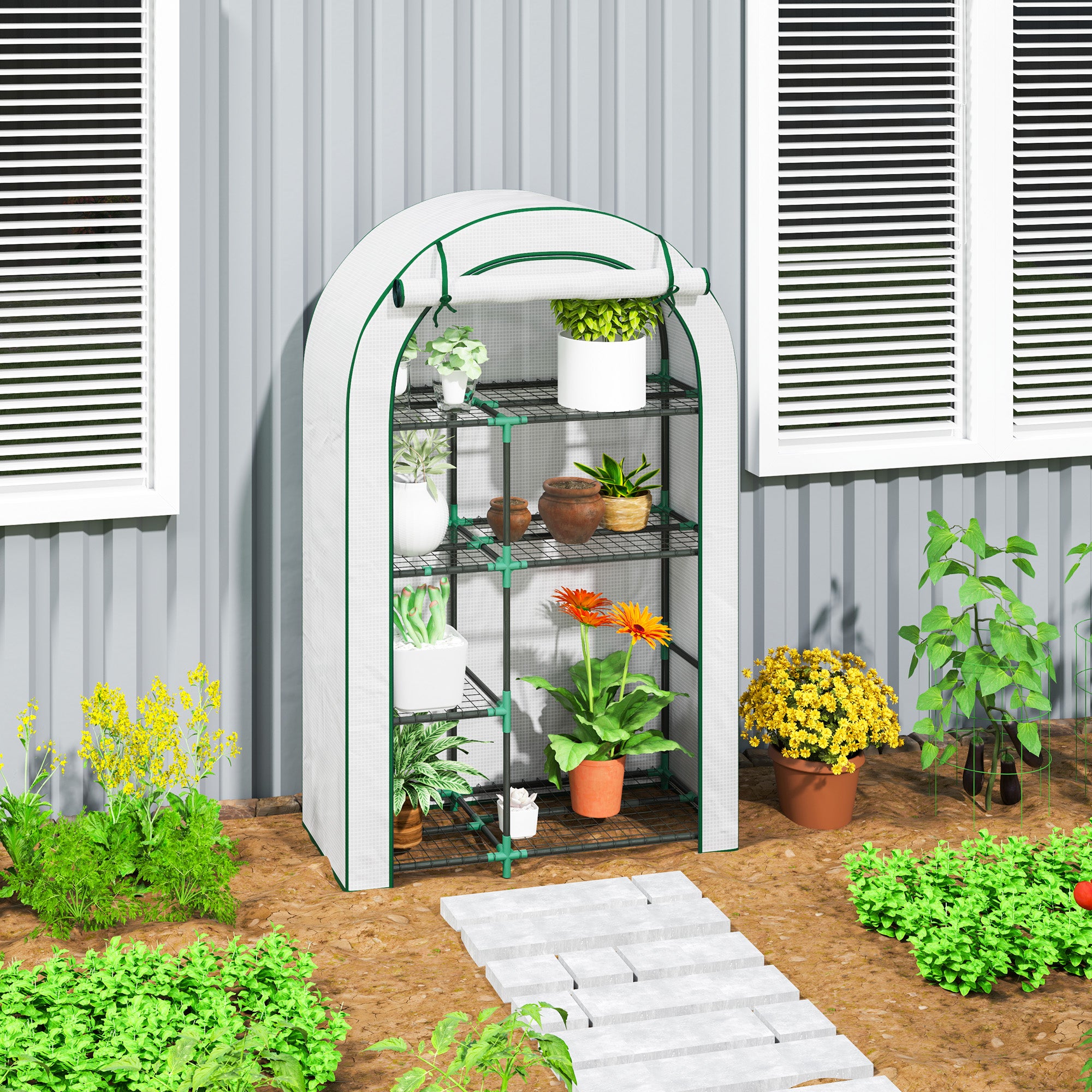 Serre aluminium porte toit rond étagères 100 x 45 x 160 cm tomates ...
