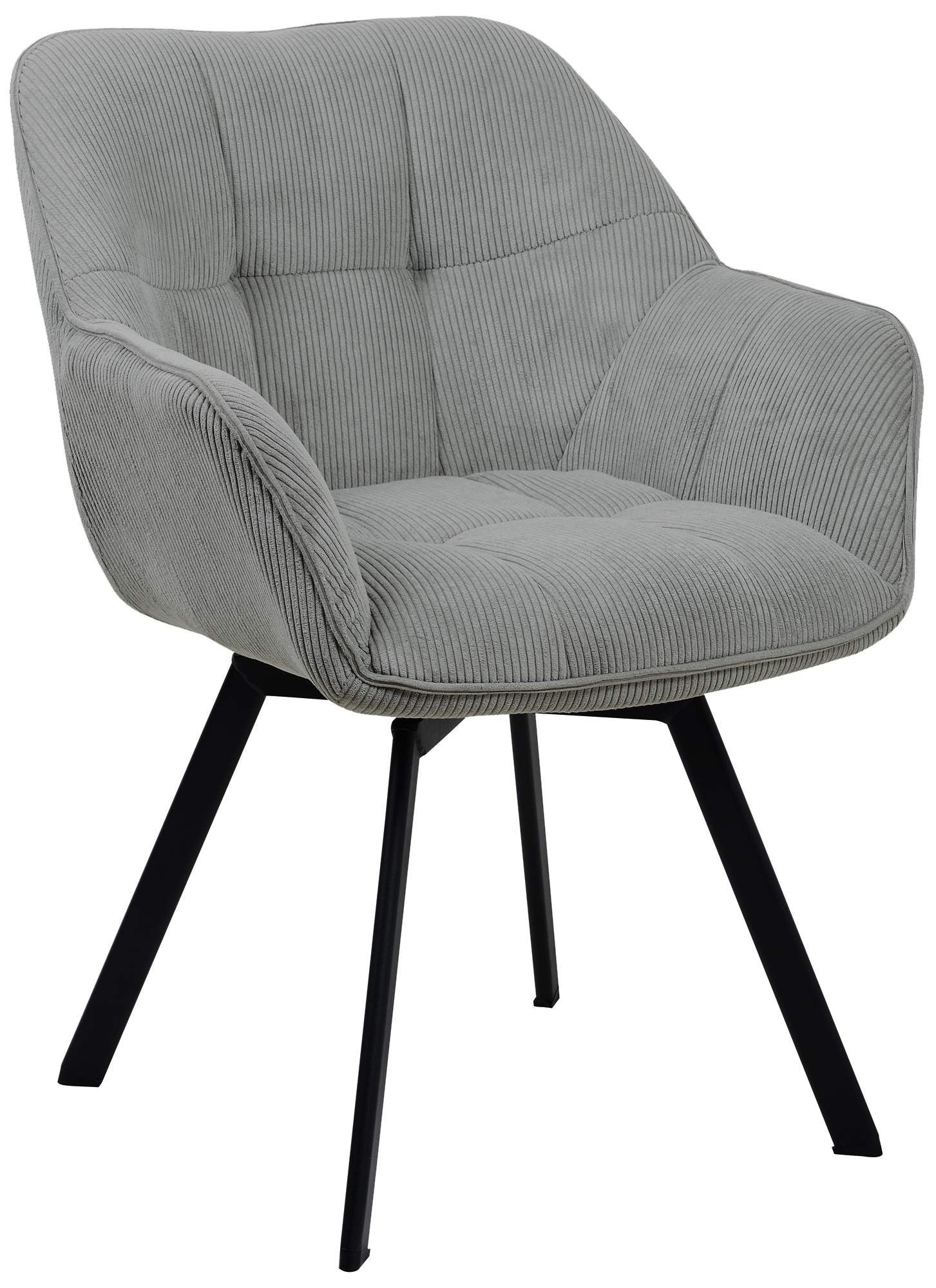 Cómoda silla de comedor giratoria en pana gris y metal negro 10_0002037 ...