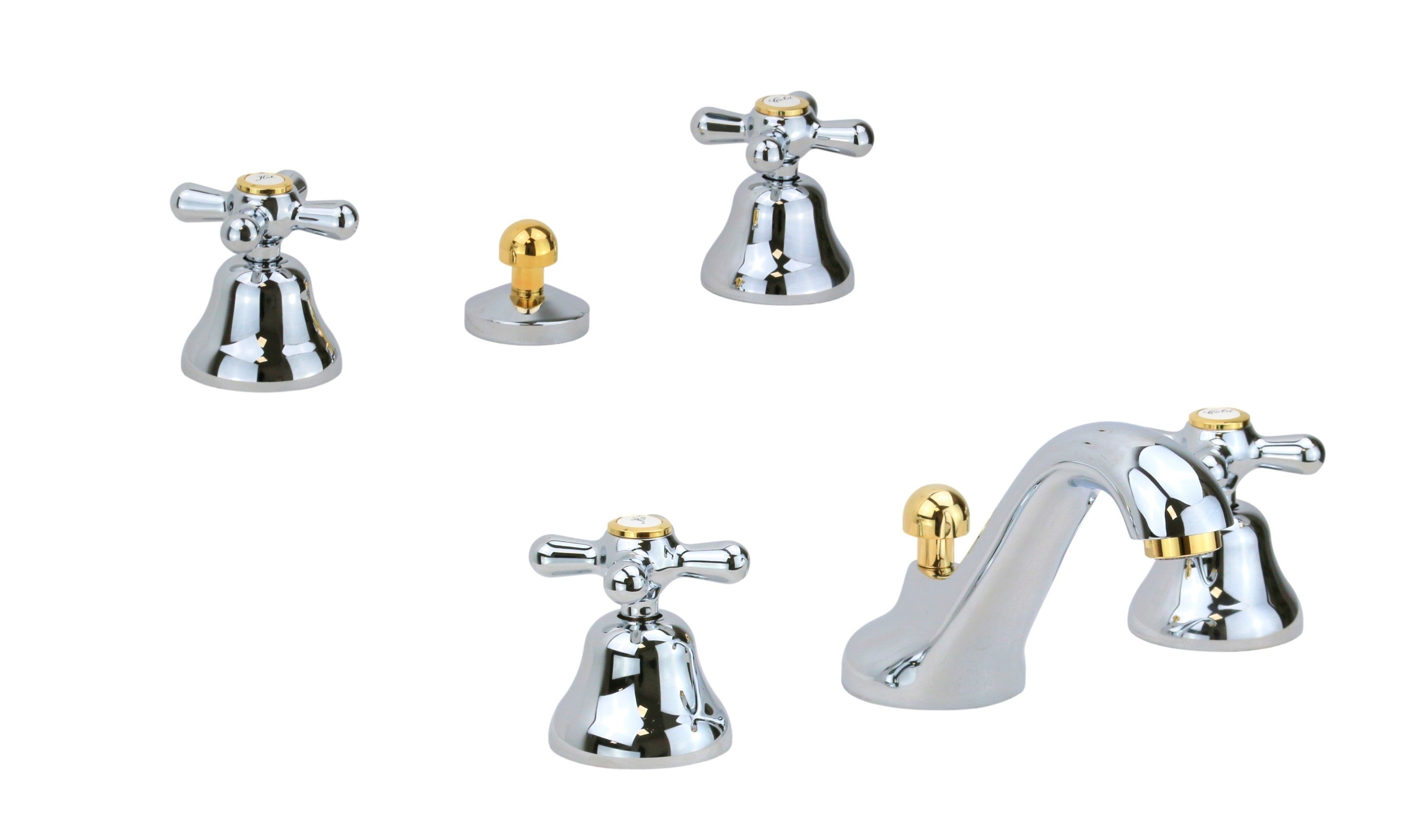 Pacchetto rubinetti bagno a tre fori in colore cromo-oro Gattoni ...