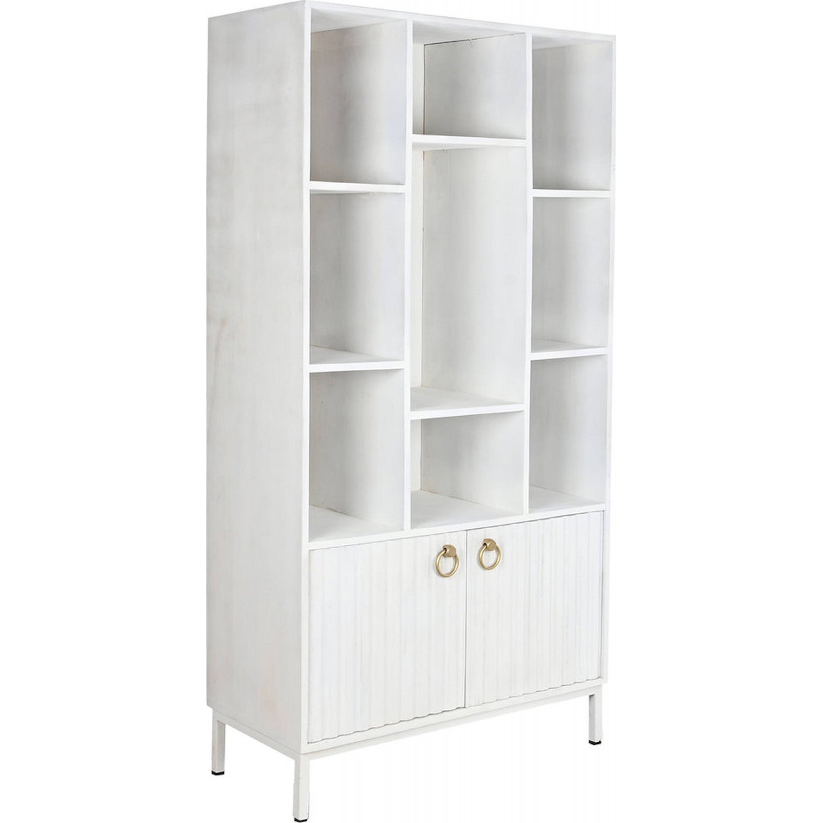 Etagère élégante blanc métal et mango pour déco moderne 90 x 40 x 180 ...