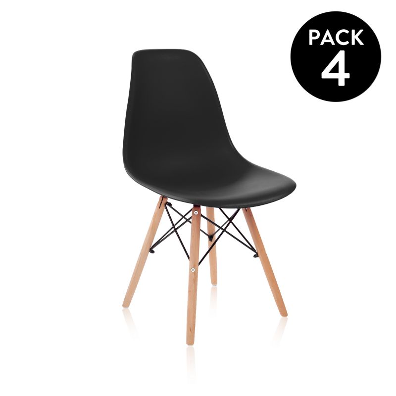 Pack 4 sillas Tower Wood Negro 56 x 81 x cm | Leroy Merlin