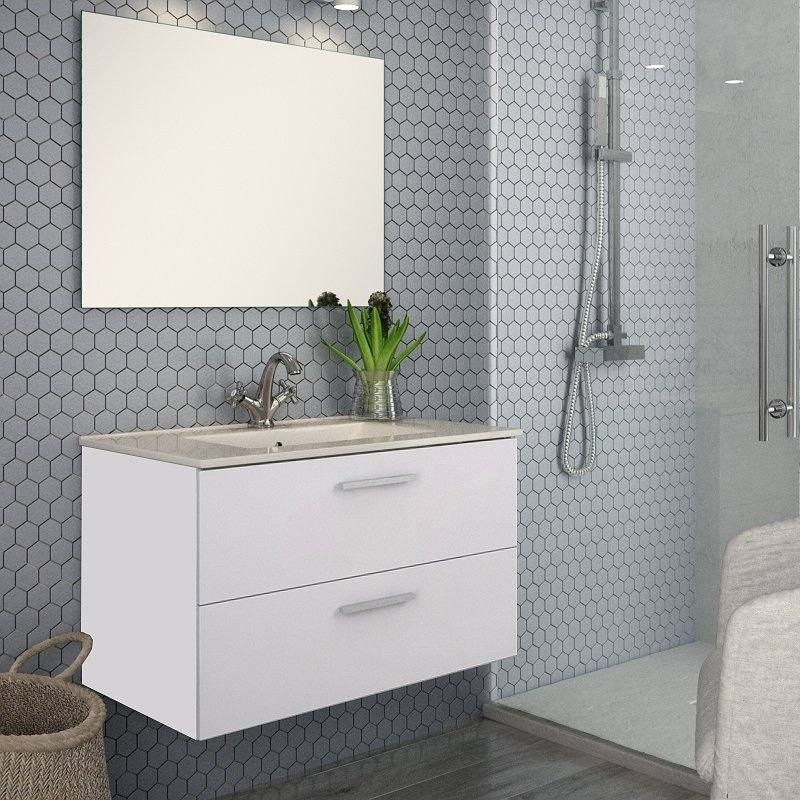 Conjunto Mueble 2 Cajones Suspendido Mallorca | Mueble de Baño con Lavabo Cerámico| Medidas 59 x ...