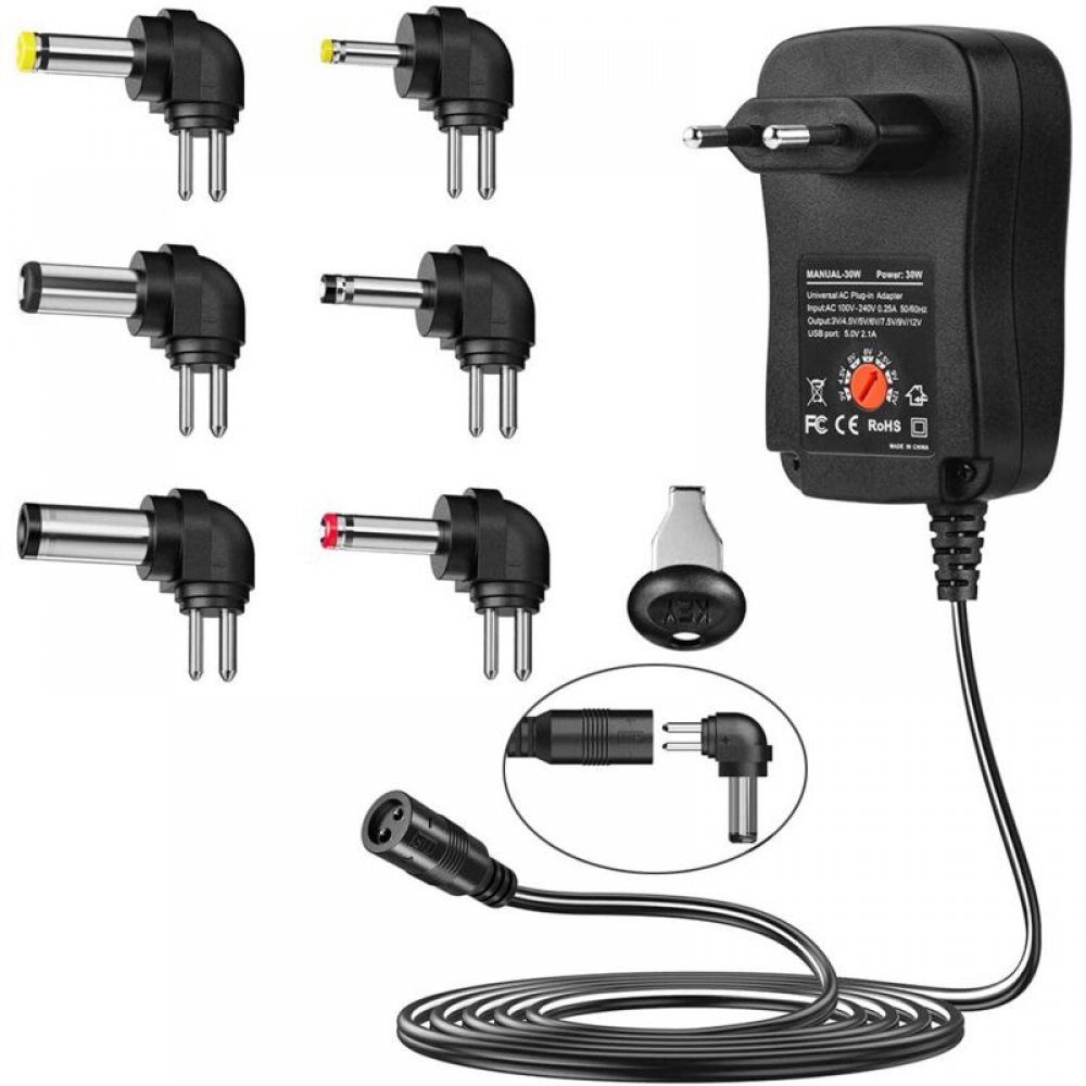 Adaptateur secteur 30W, chargeur multifonction à tension réglable 3V-12V, convertisseur d ...