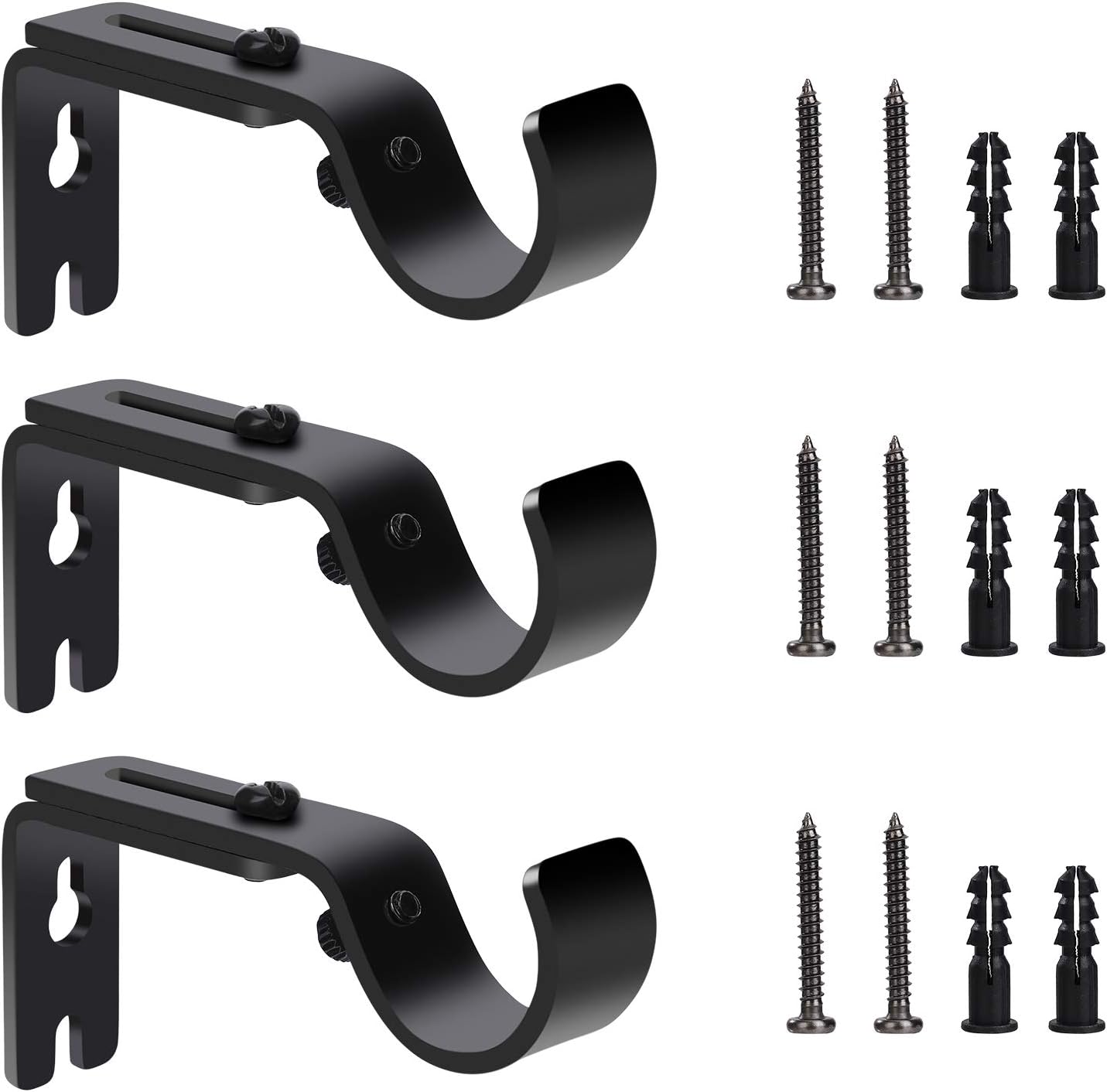 3 Pcs Noir Support de Tringle à Rideau Réglable, Supports Murale en ...