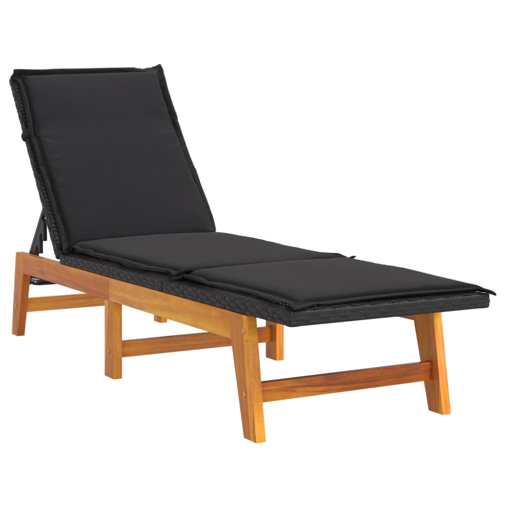 Chaise longue | Bain de soleil | Transat de relaxation avec coussin Résine tressée/bois massif d ...