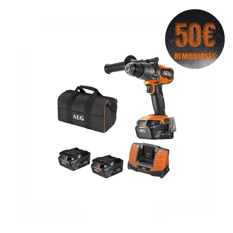 Perceuse percussion AEG 18V Brushless - 2 batteries 5.0Ah - 1 chargeur ...