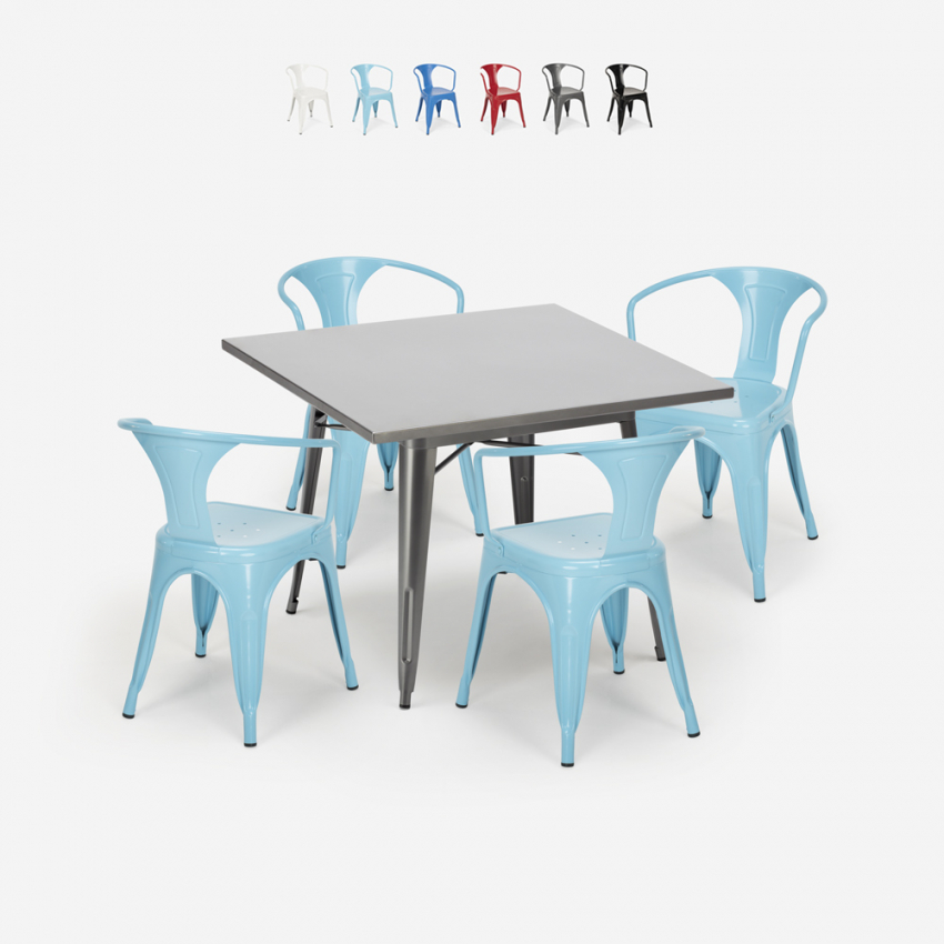 Table 80x80 + 4 chaises en acier style cuisine bar restaurant century ...