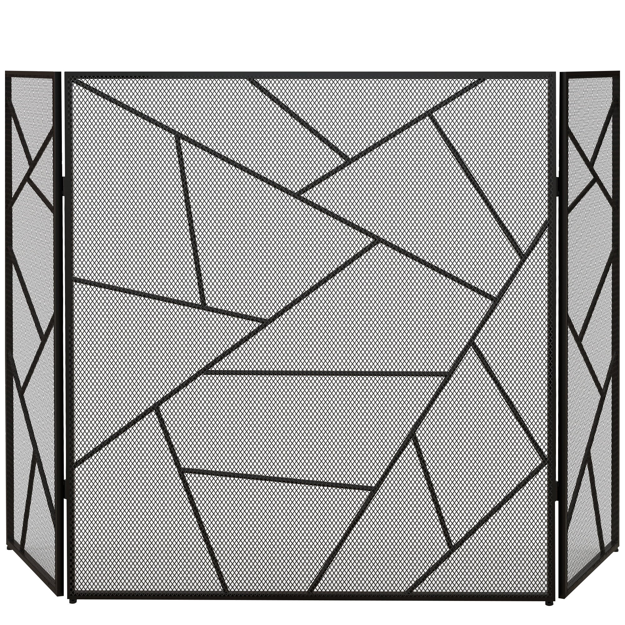 Pare feu cheminée pliable 3 panneaux en acier avec décor géométrique et ...