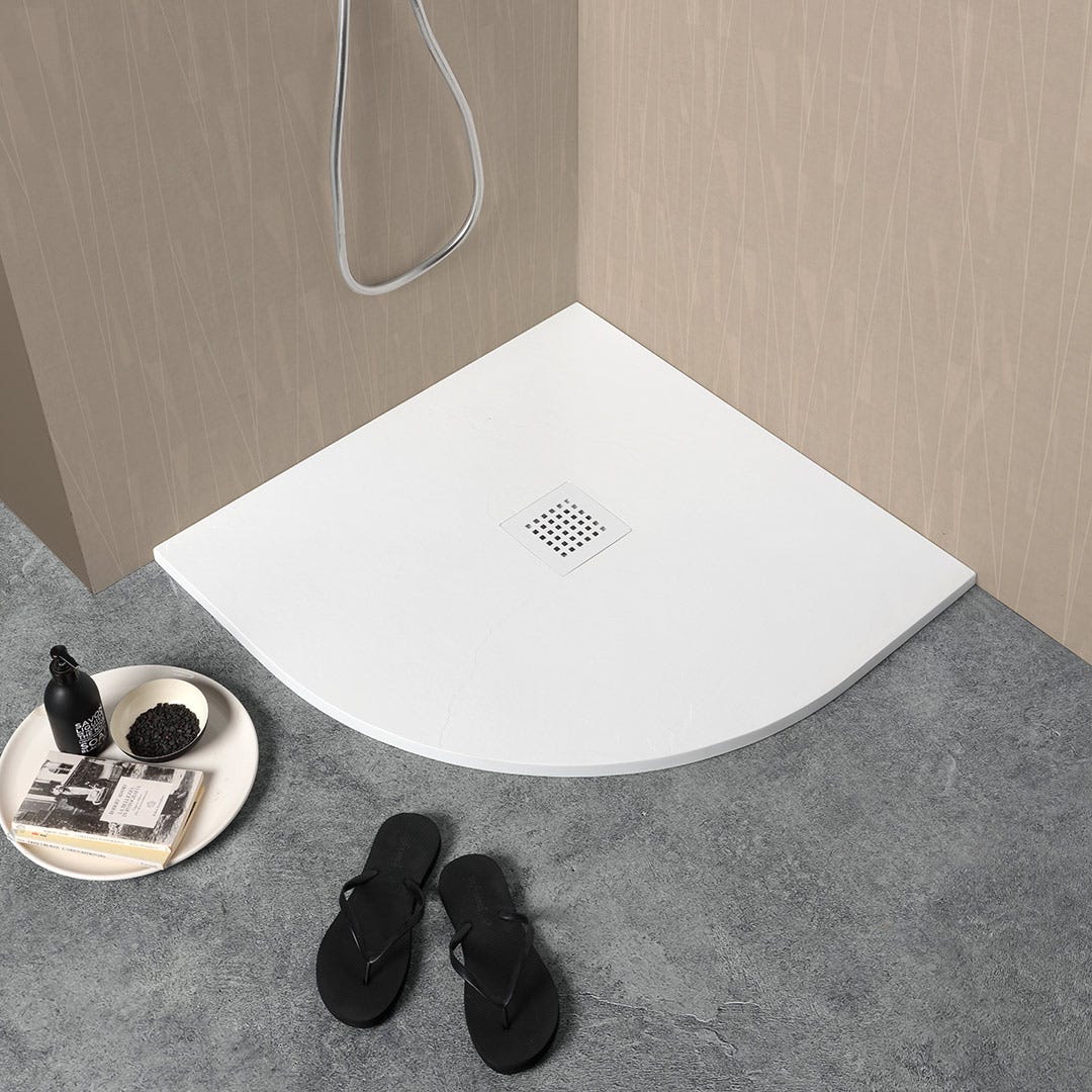 PLATEAU DE DOUCHE DEMI-CIRCULAIRE 80X80 BLANC EN RÉSINE | MUSE | Leroy ...
