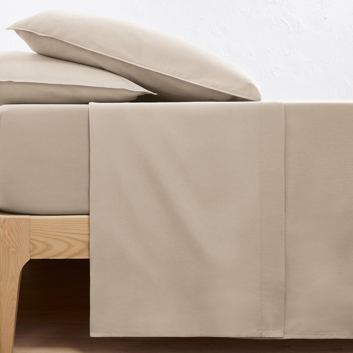 Drap plat uni en coton lavé, Scenario - Beige galet - 150 x 250 cm | Leroy Merlin