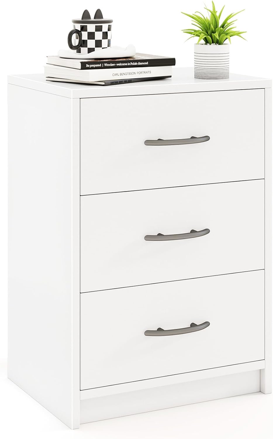 Comodino Camera da Letto con 3 Cassetti, Comodino Salvaspazio in Legno ...