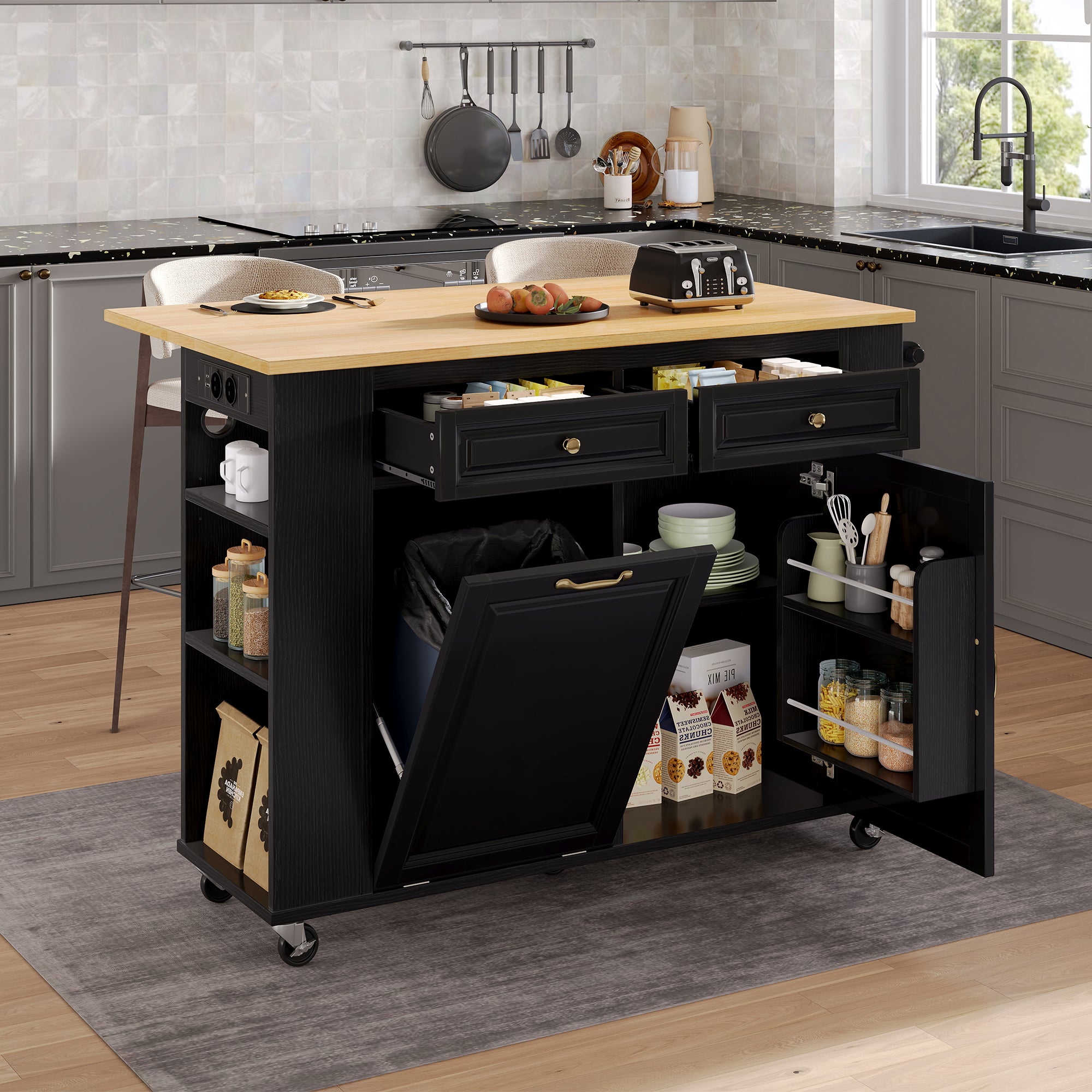 Isla de cocina con ruedas, mesa de comedor extensible, isla de cocina ...