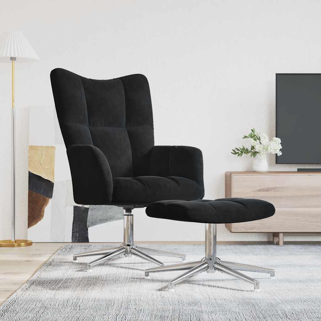 Maison Exclusive - Chaise de relaxation avec tabouret Noir Velours ...