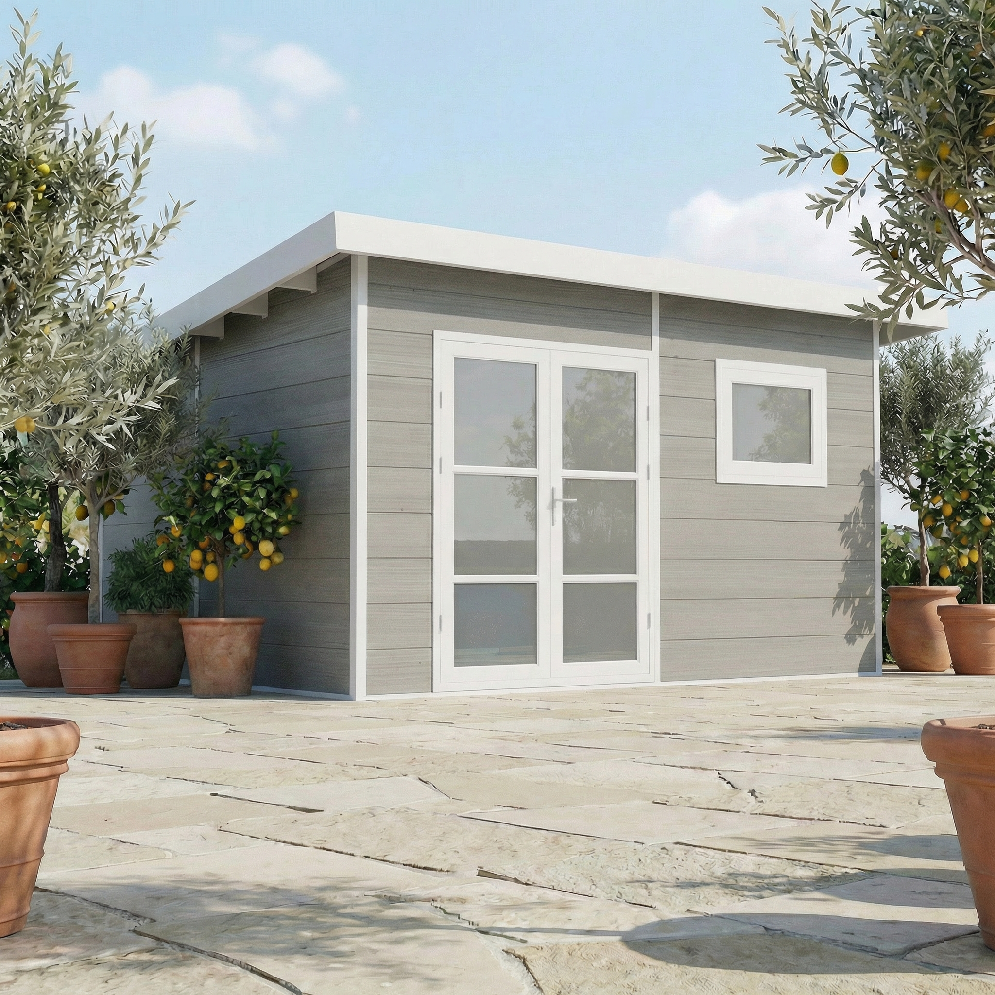 Abri de Jardin Composite ALMA - 15m2 Gris clair - Cabane de Jardin ...