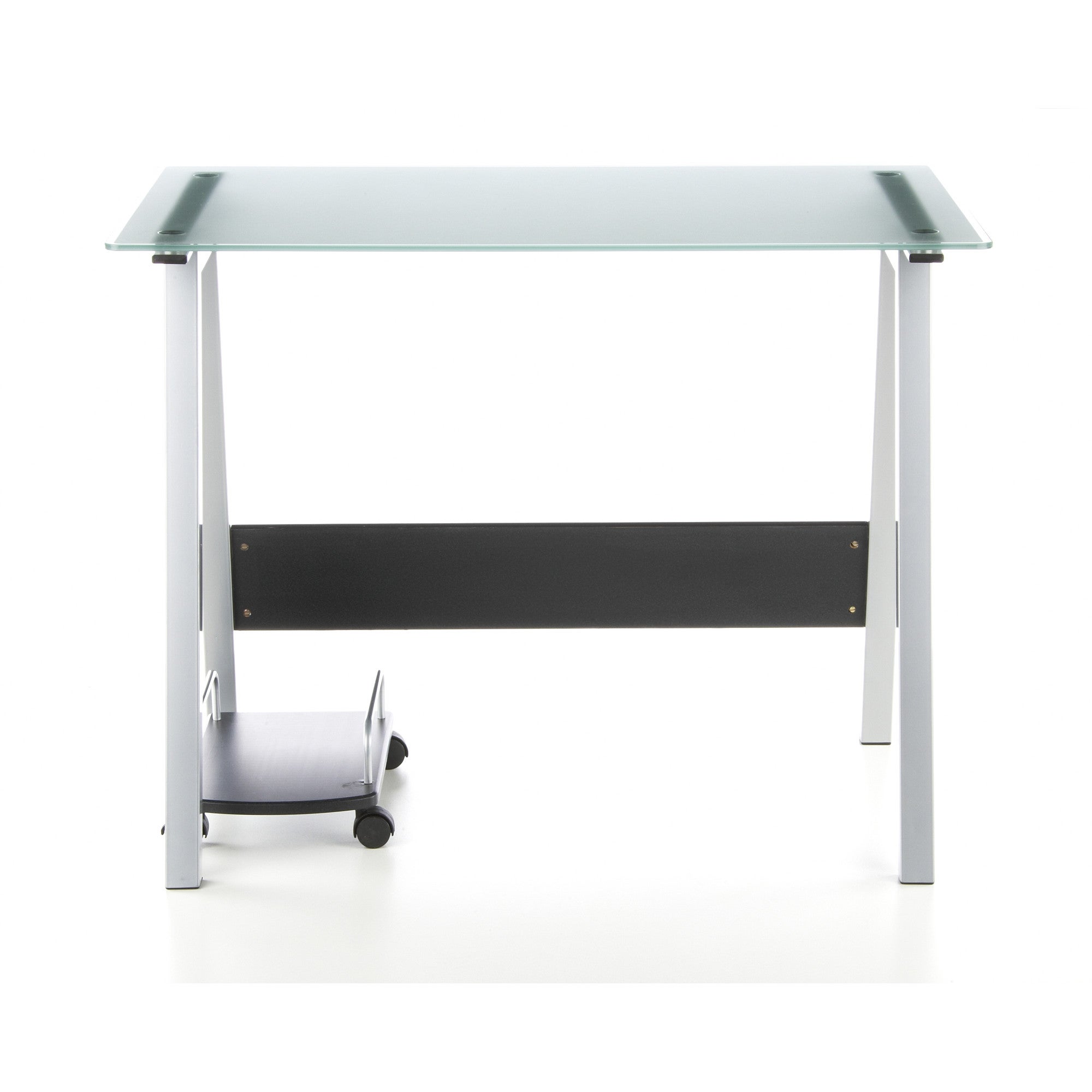 Table informatique DELPHI, verre satiné / argent hjh OFFICE | Leroy Merlin