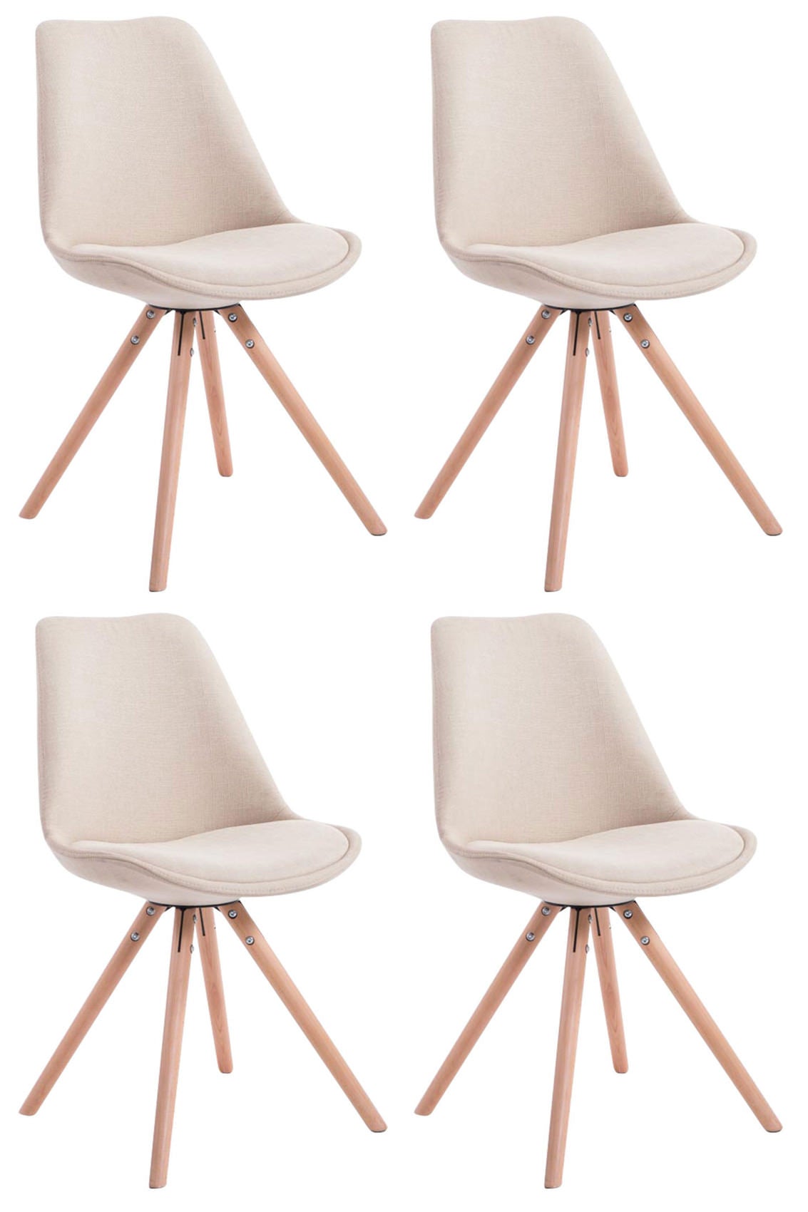 4 chaises de salle à manger style scandinave en tissu crème pieds rond ...
