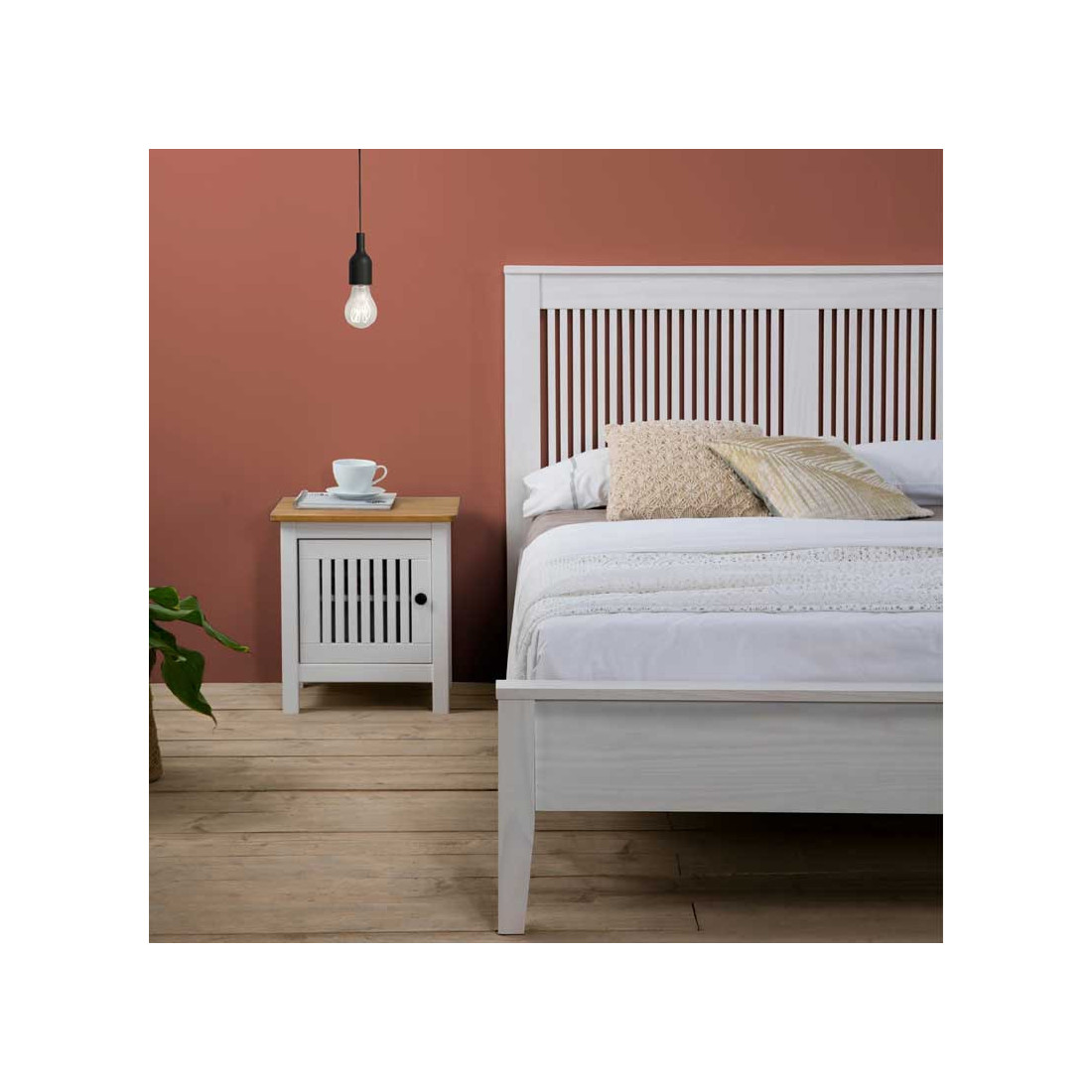 Table de chevet 1 porte Bois/Blanc - BRANU | Leroy Merlin