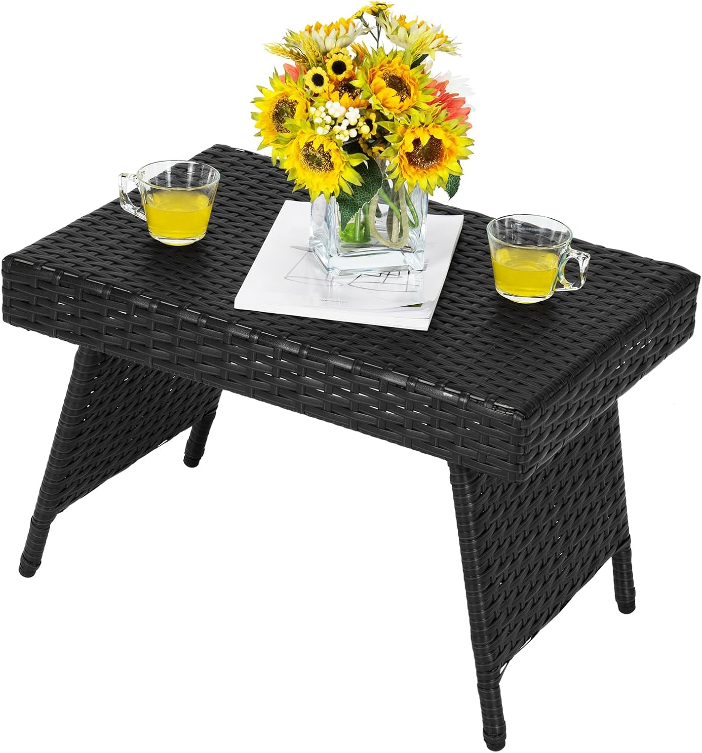 GIANTEX Mesa Baja de Mimbre Plegable, Mesa de Mimbre de Exterior con ...