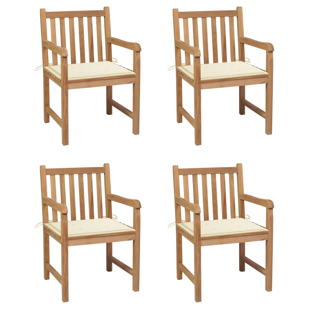 Chaises de lot de 4 et coussins crème bois teck solide | Leroy Merlin