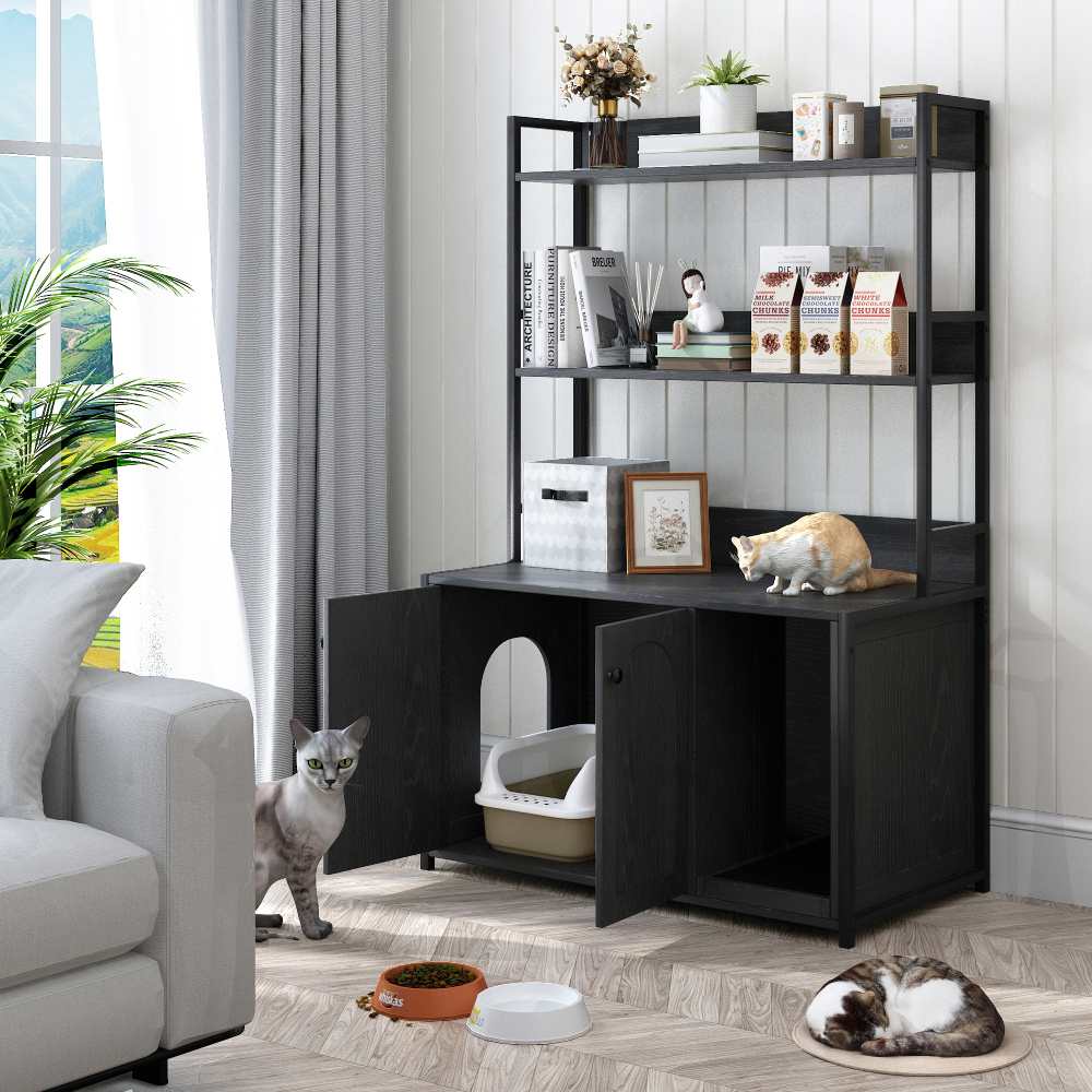 Ocultador arenero 3 estantes, mueble para gato con rascador, MDF ...