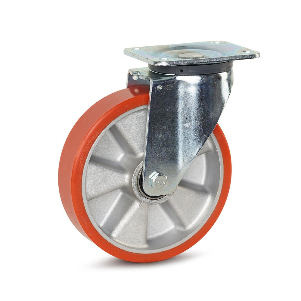 Roue en fonte Kunned dans le polyuréthane avec plaque en acier rotative ...