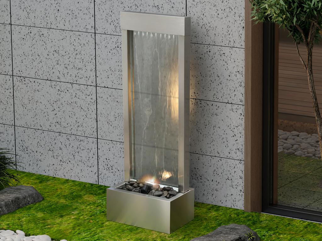 Fontana da esterno in Acciaio inox e Vetro con LED H.108 cm Argento ...