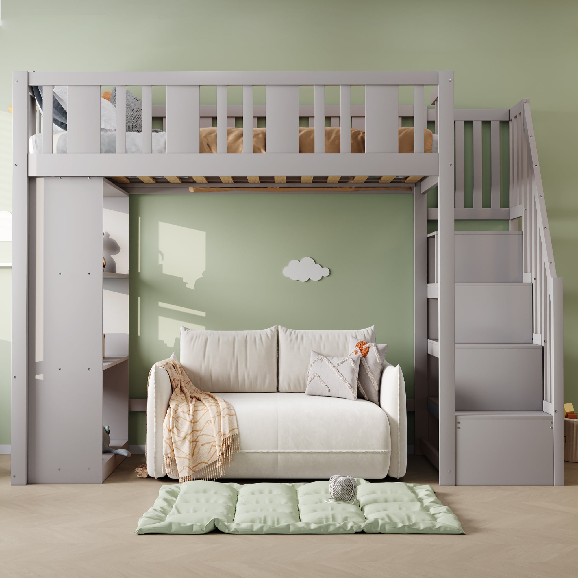 Cama alta 90 x 200 cm - Con escalera, espacio de almacenamiento, varios ...