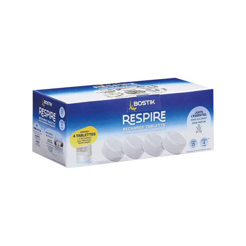 Bostik RESPIRE 4 ricariche compresse deumidificatore, senza coloranti e ...