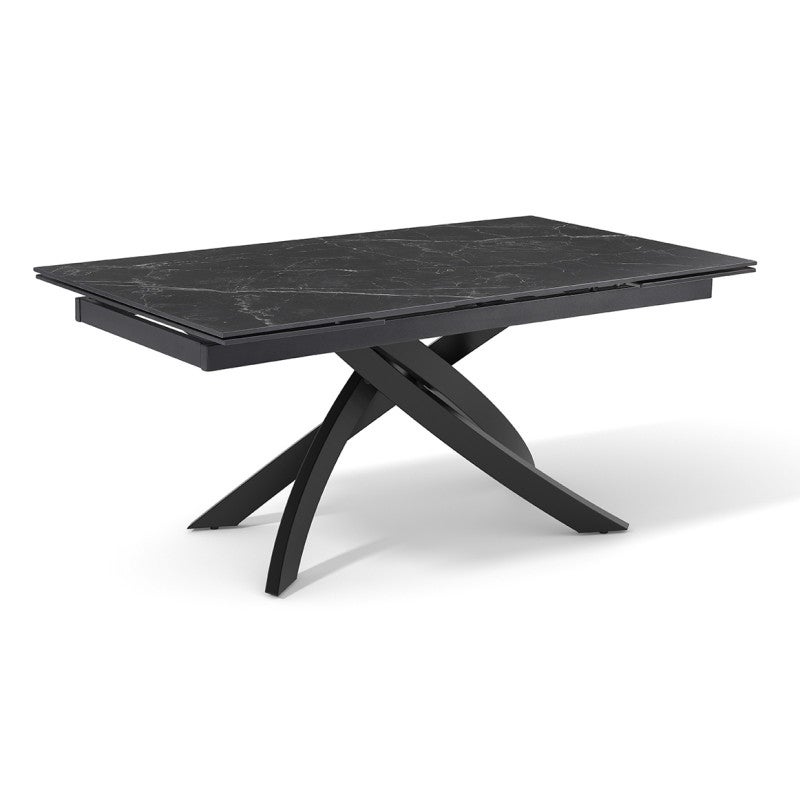 Table extensible 160 à 240 cm céramique noir marbré pied entrecroisé ...