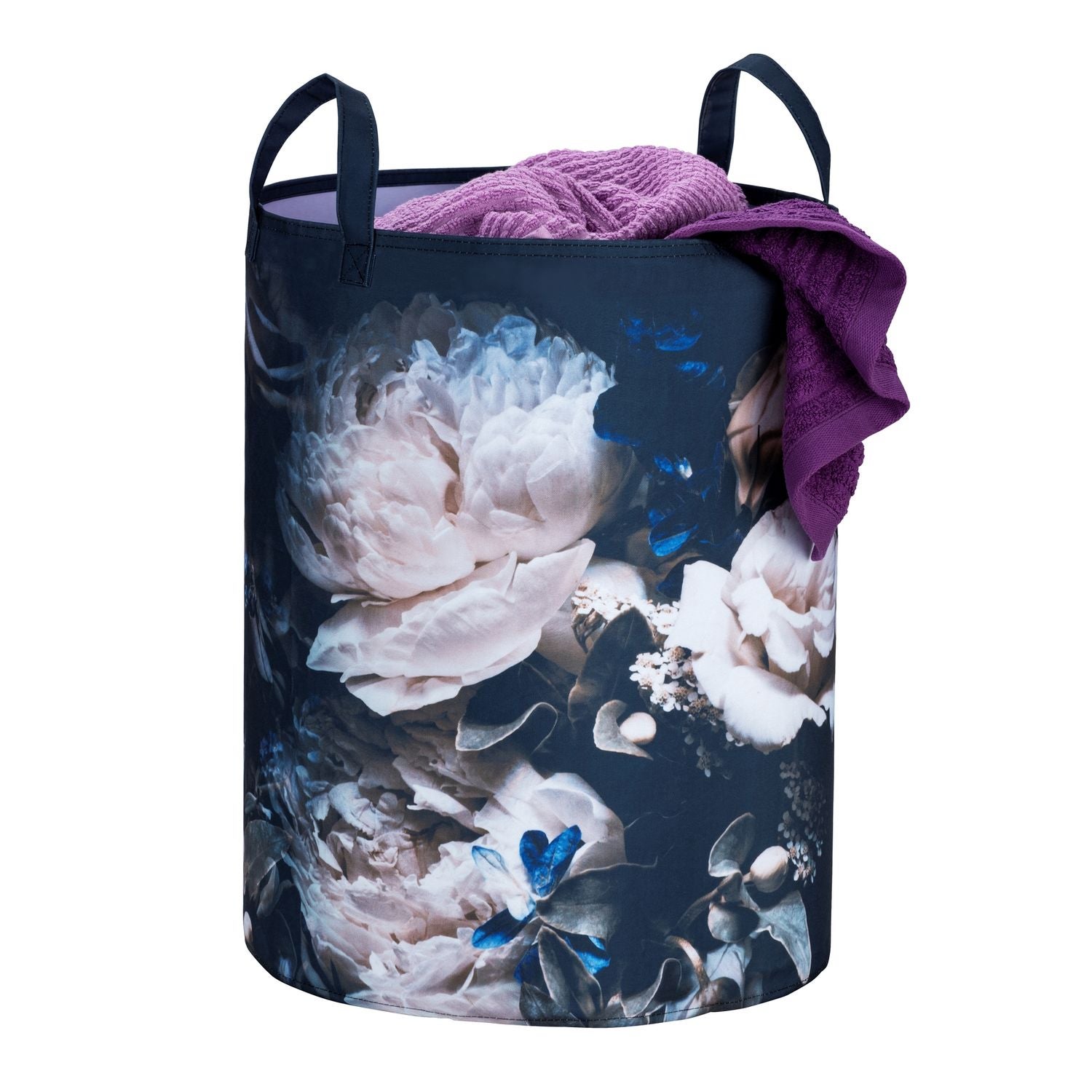 Panier à linge design fleuri Peony - Diam. 35 x H. 45 cm - Noir | Leroy ...