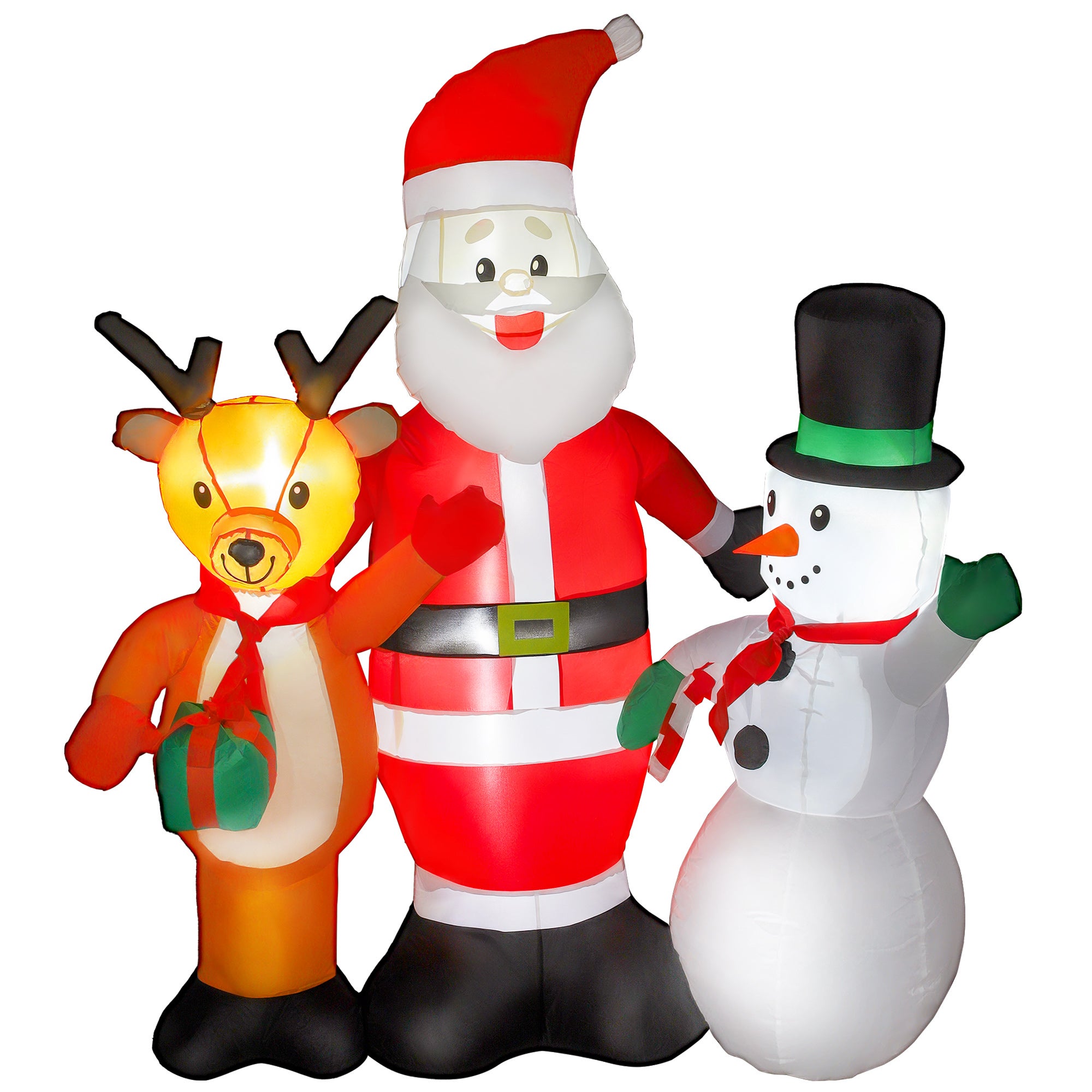 Père Noël Gonflable 150cm avec Renne et Bonhomme Neige LED Extérieur ...