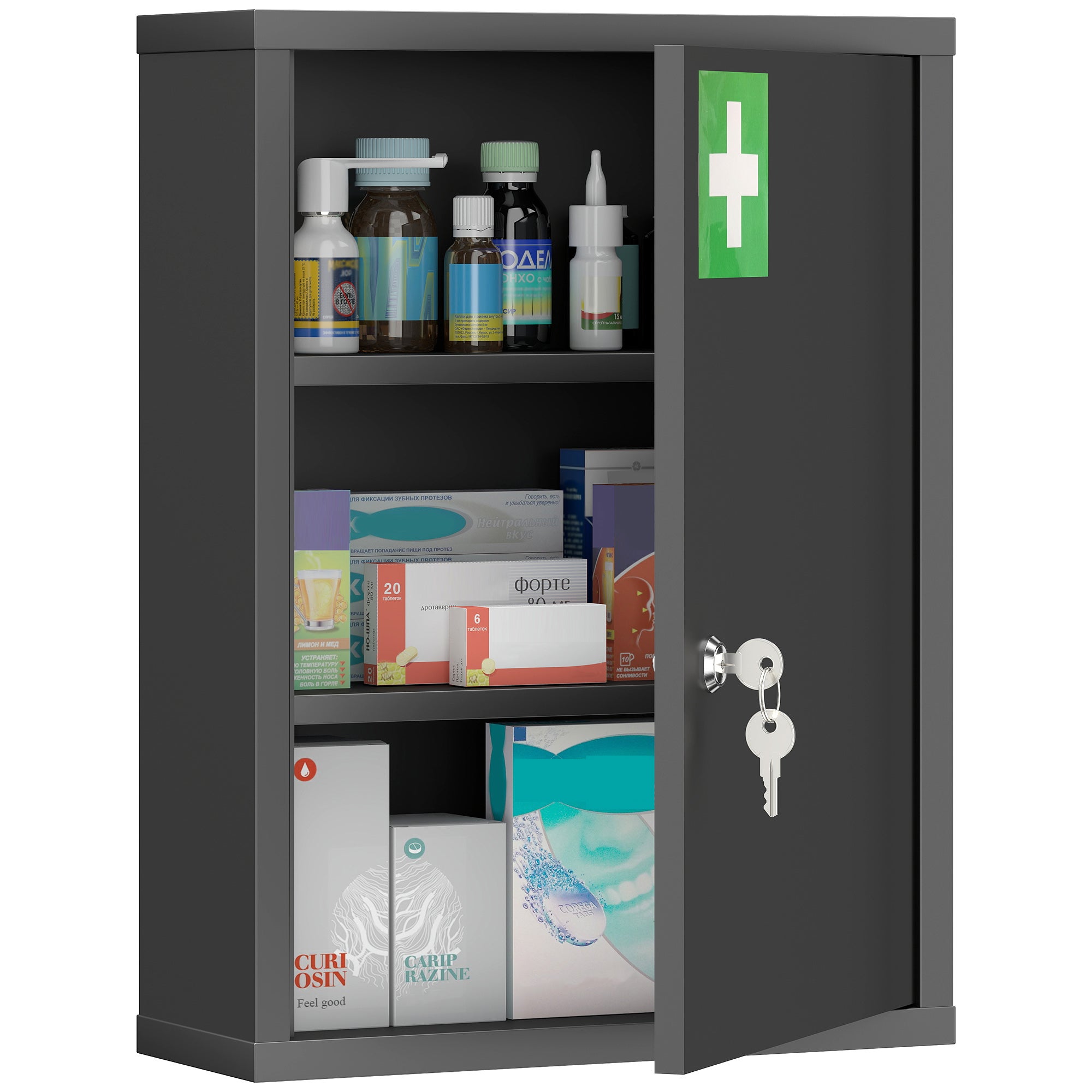 Armoire à pharmacie murale avec serrure, armoire murale en acier à 3 ...