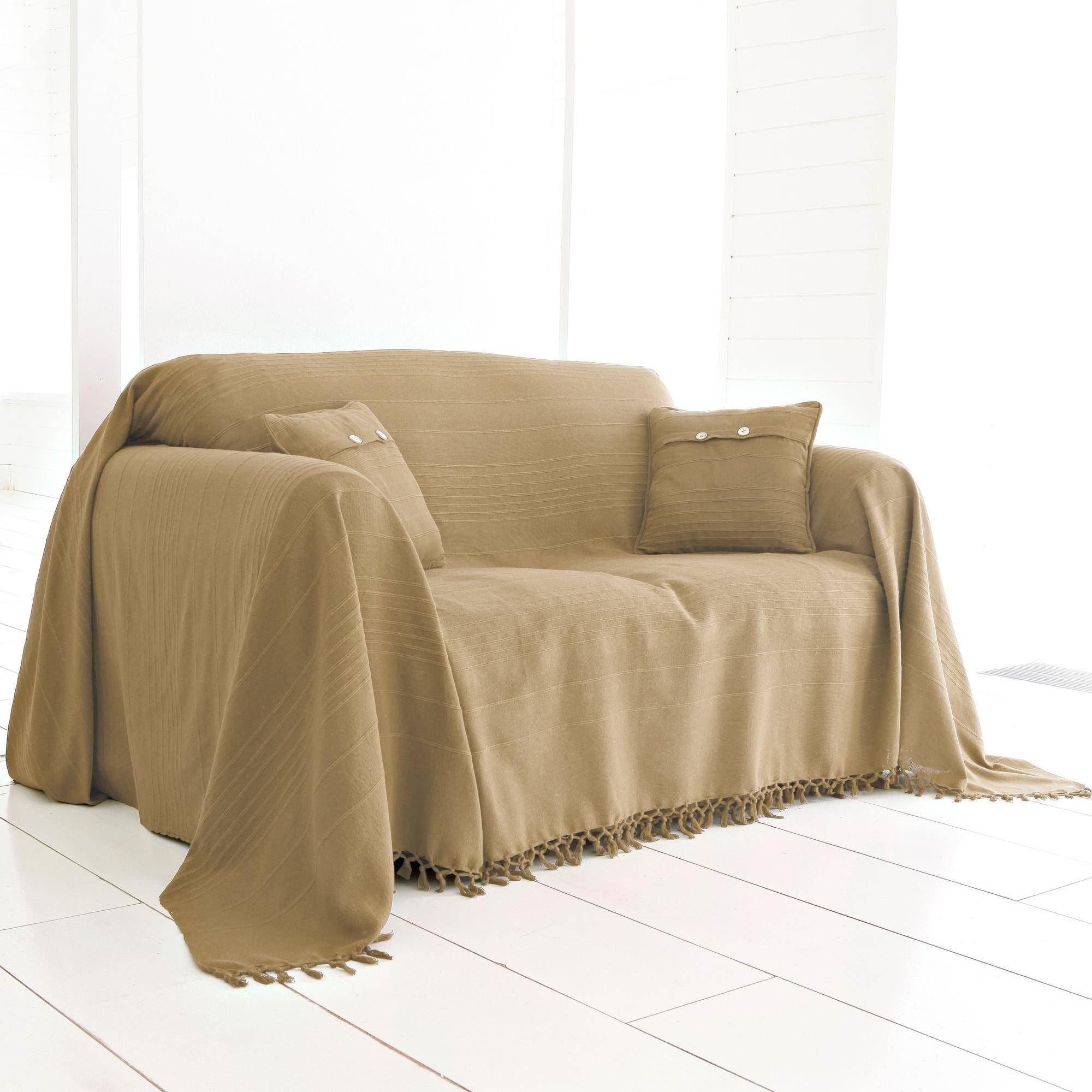 Plaid ORION 150x150 beige ficelle en coton | Leroy Merlin
