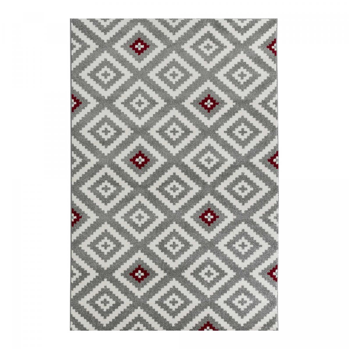 Tapis entrée 50x80 tissé rouge et gris rectangle motif géométrique ...