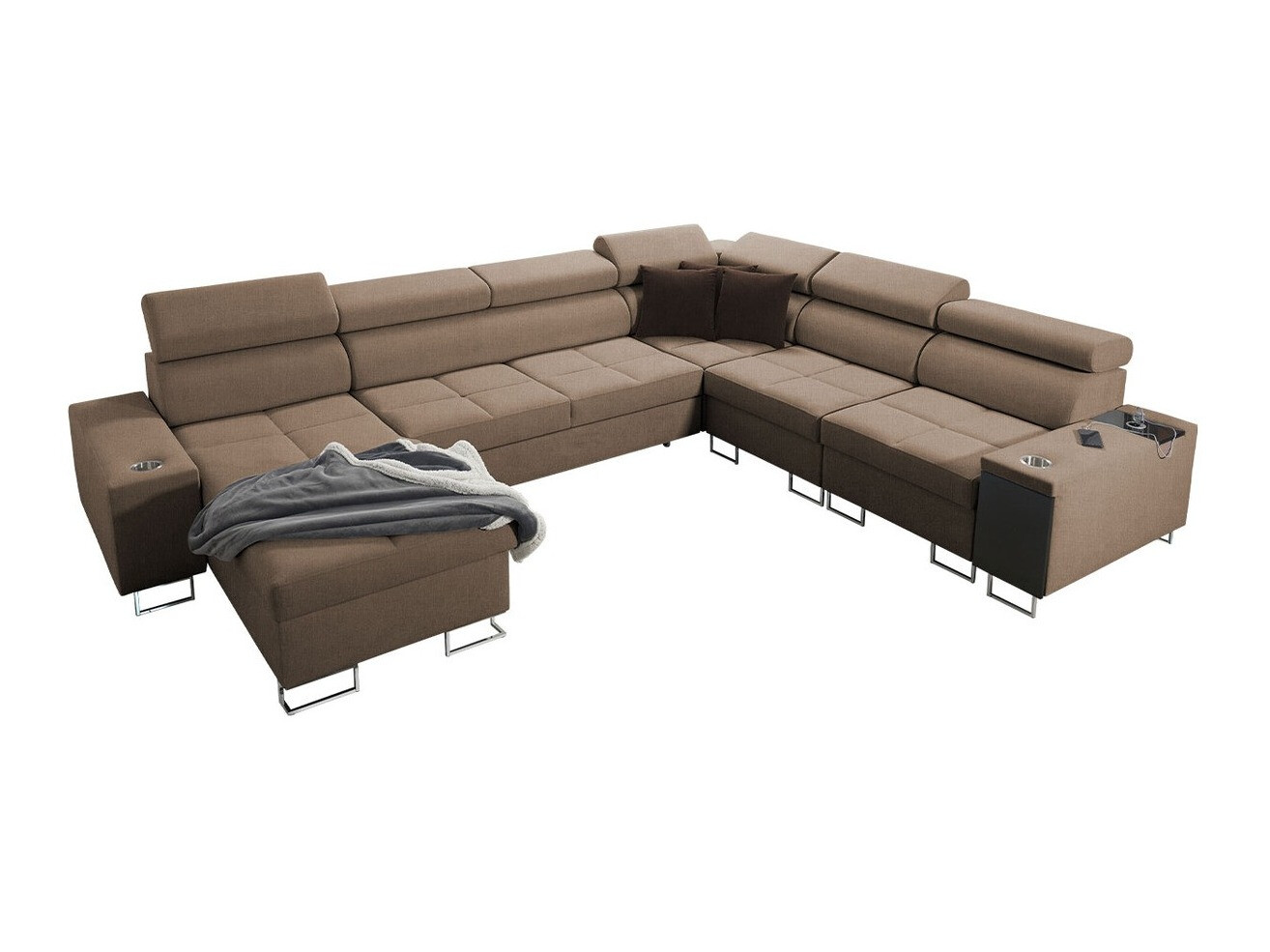 Canapé d'angle Pearland 116, Marron, Fonction de couchage, Boîte de literie, 360x284x84cm ...