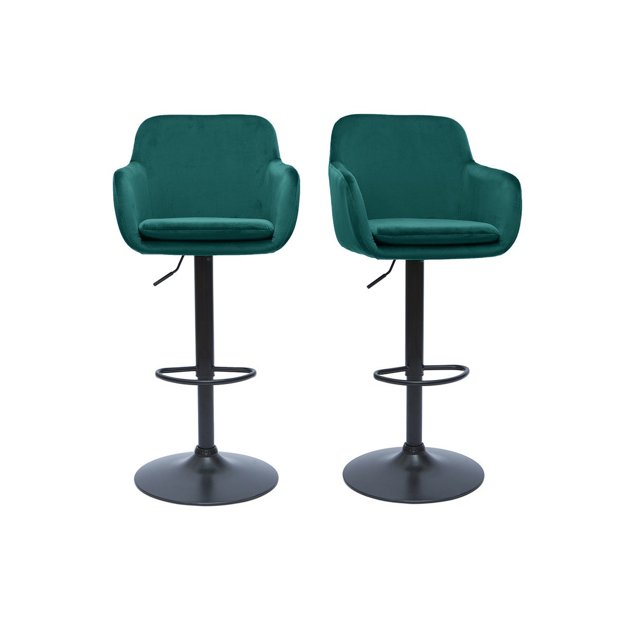 Tabourets de bar réglables en tissu velours bleu pétrole et métal noir ...