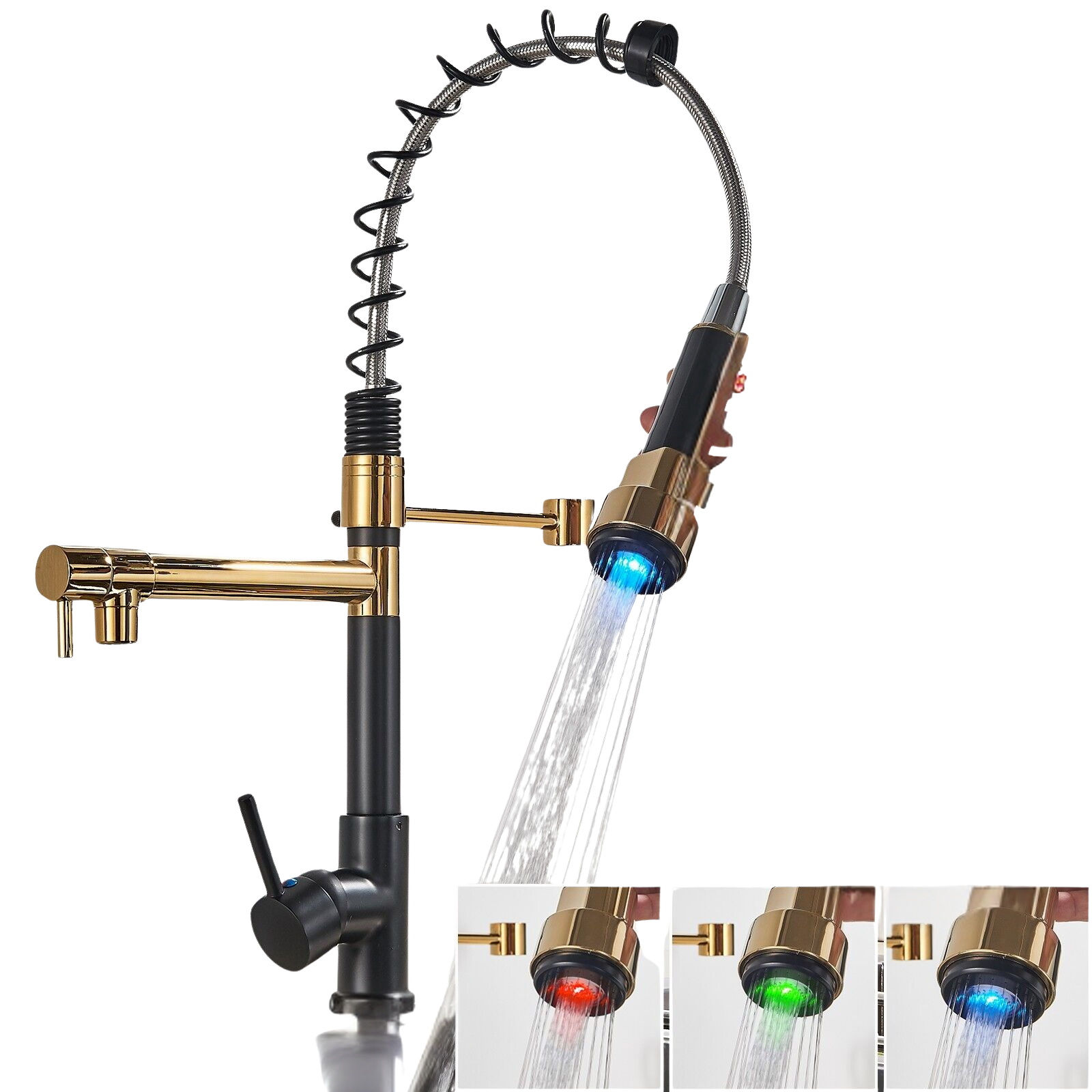 Mitigeur cuisine Masterchef LED Noir-Doré LED avec 2 Jets, Robinetterie ...